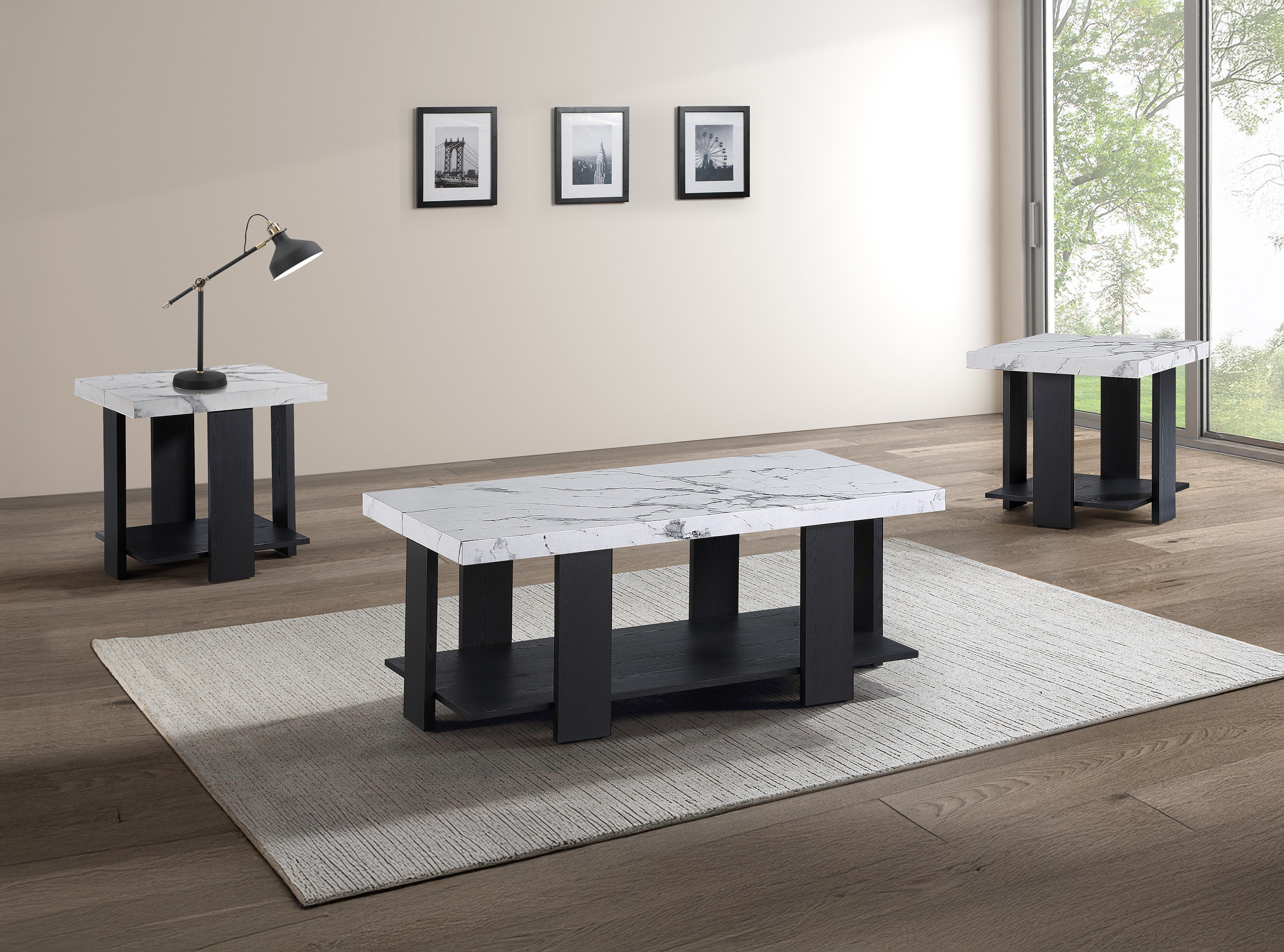 Brayden Studio® Gray 3-Piece Cocktail Set White Faux Marble Table Top ...
