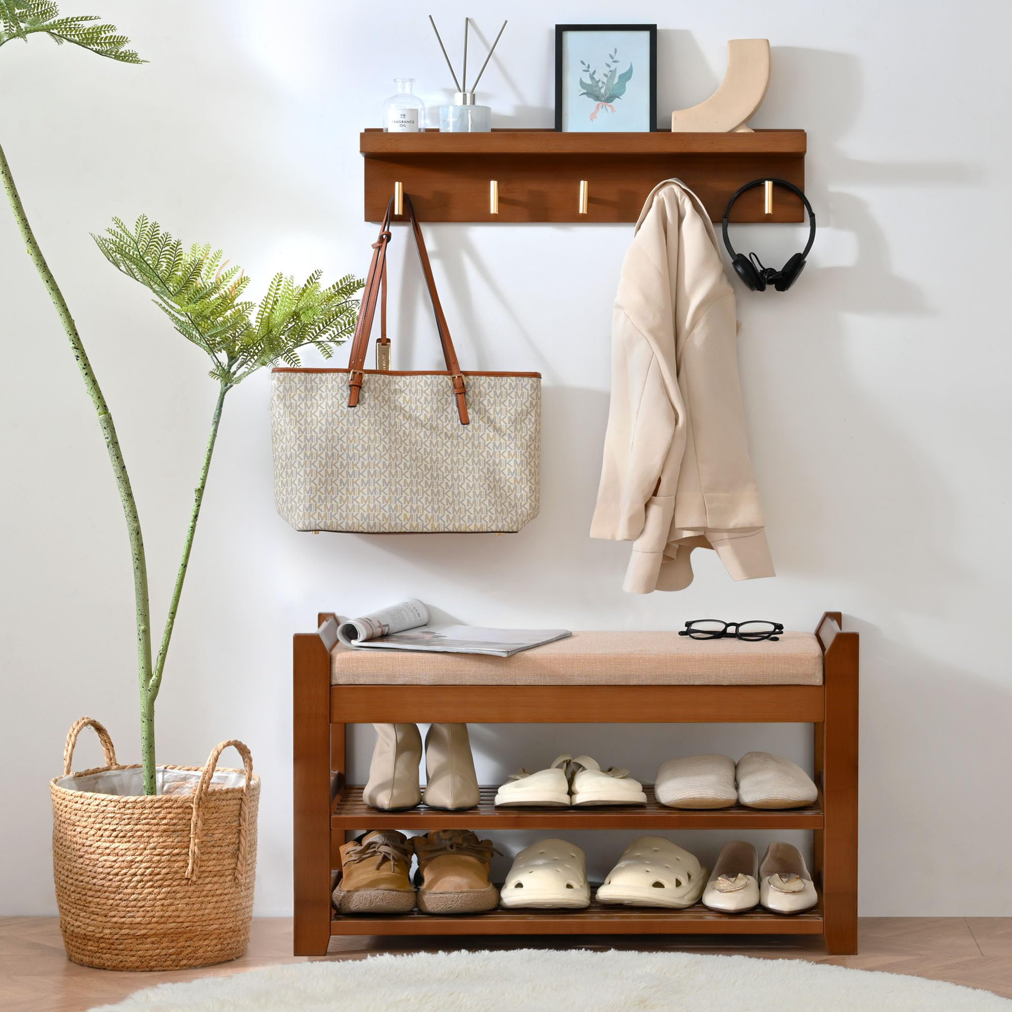 Red Barrel Studio® 28” Entryway Shoe Bench with Coat Rack, Hall Tree ...