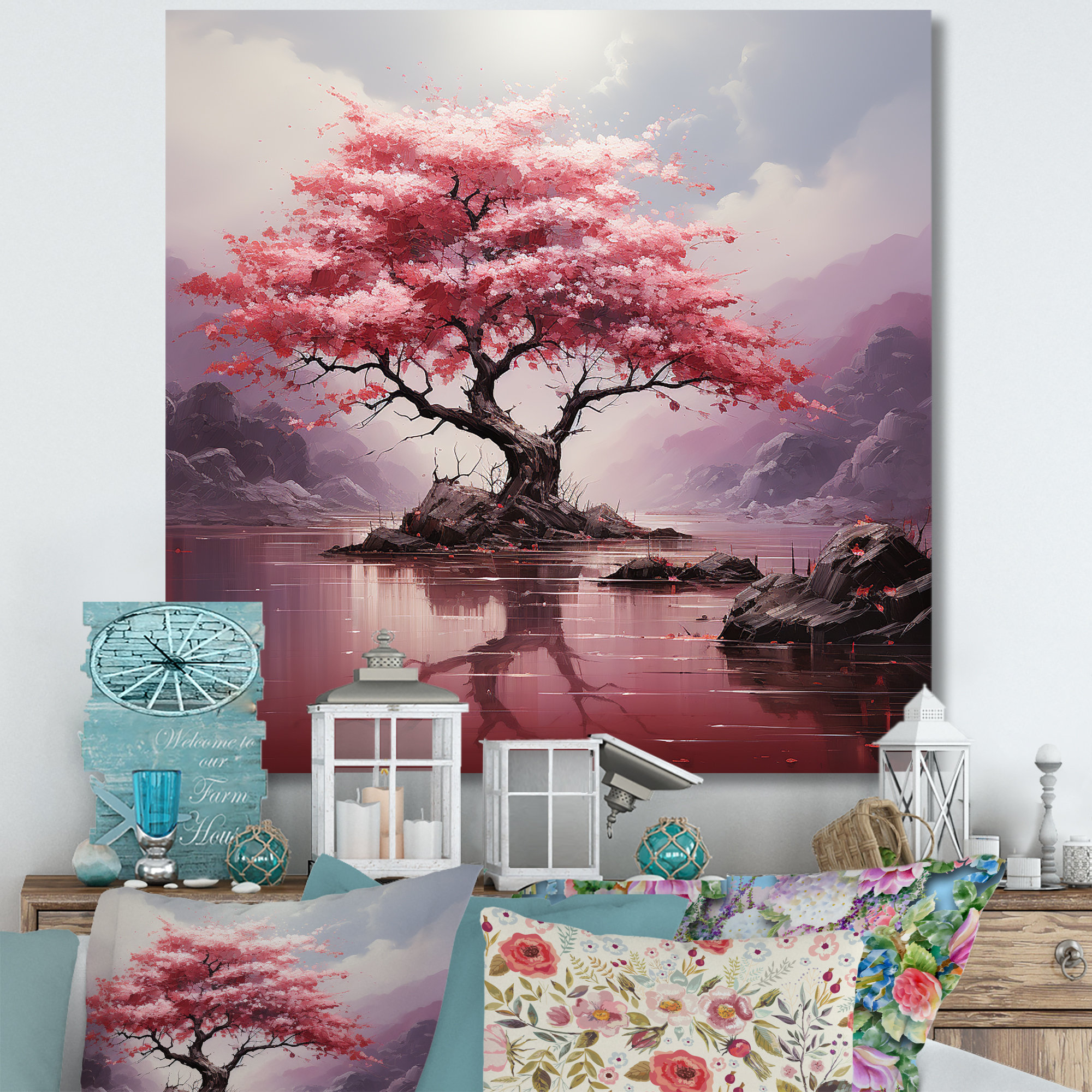 Winston Porter Pink Cherry Tree Blossoms In River II - Tree Cherry ...