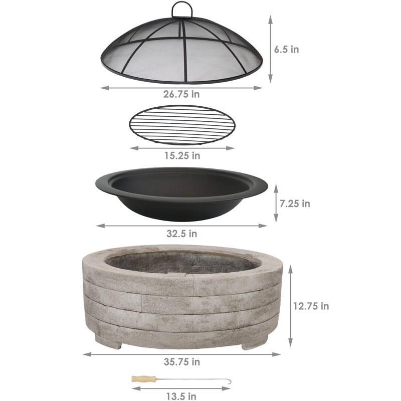 Loon Peak® Faynell Faux Stone Ring Concrete Wood Burning Fire Pit ...