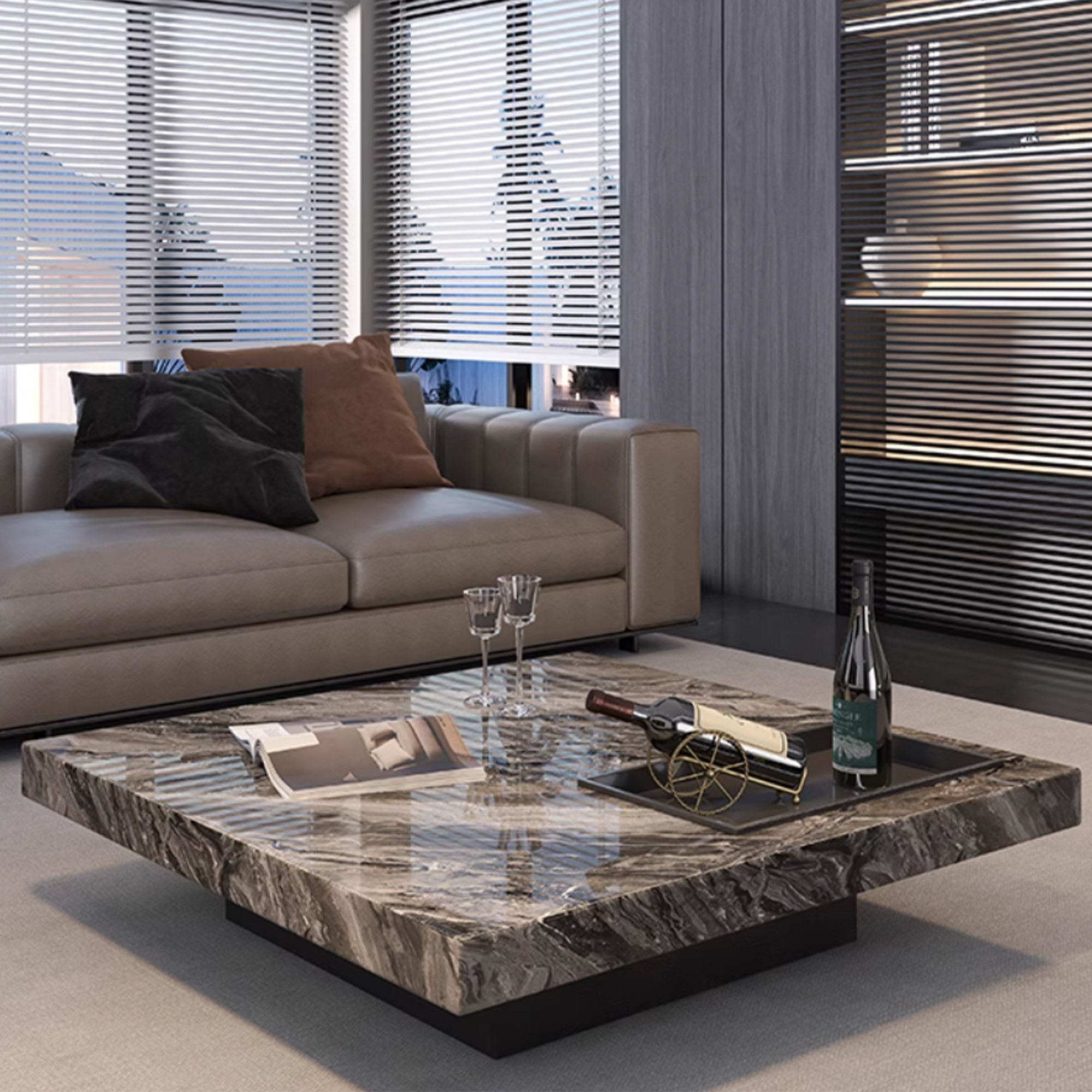 Orren Ellis 42“ Square Coffee Table with Glossy Sintered Stone Table ...