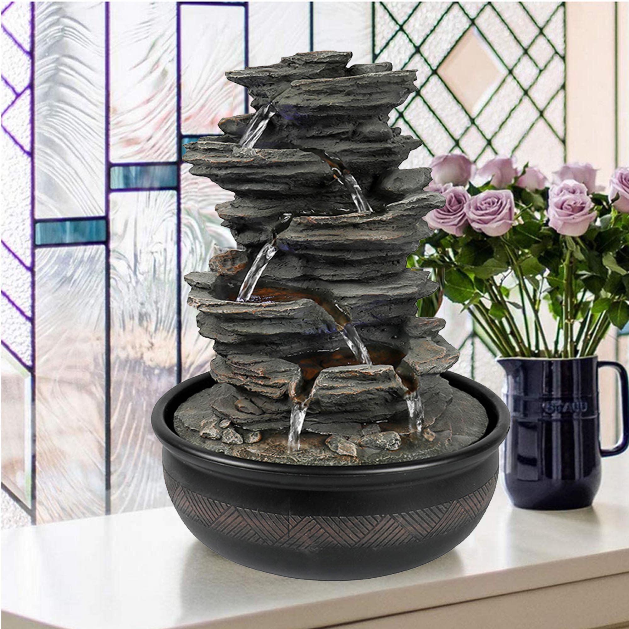 Loon Peak Poly-Resin Castulo Rock Falls Fountain with Light - Wayfair ...