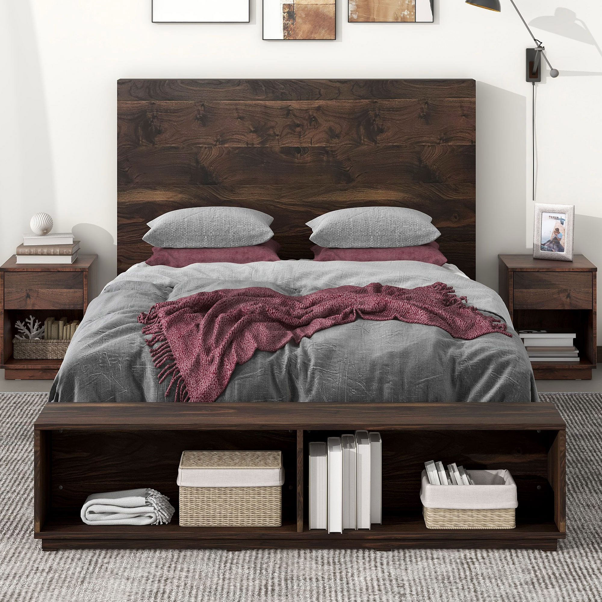 Millwood Pines Traditional Rustic Natural Tone Queen Bed Frame with ...