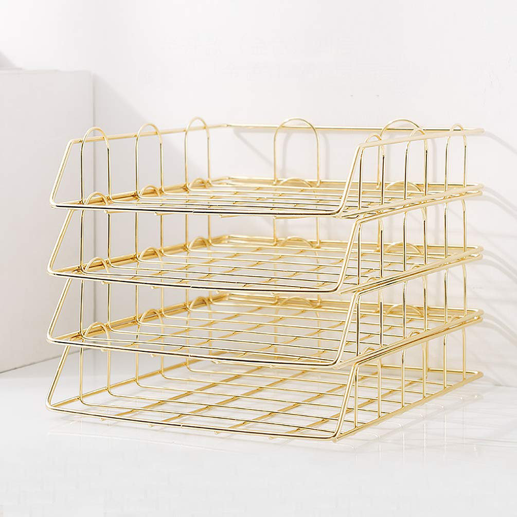 Everly Quinn Rose Gold 4-Tier Stackable Paper Tray Desk Organizer ...