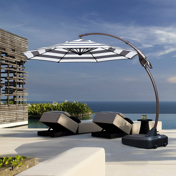 Arlmont & Co. Jakyrie 11 Ft Cantilever Striped Sunbrella Umbrella with ...