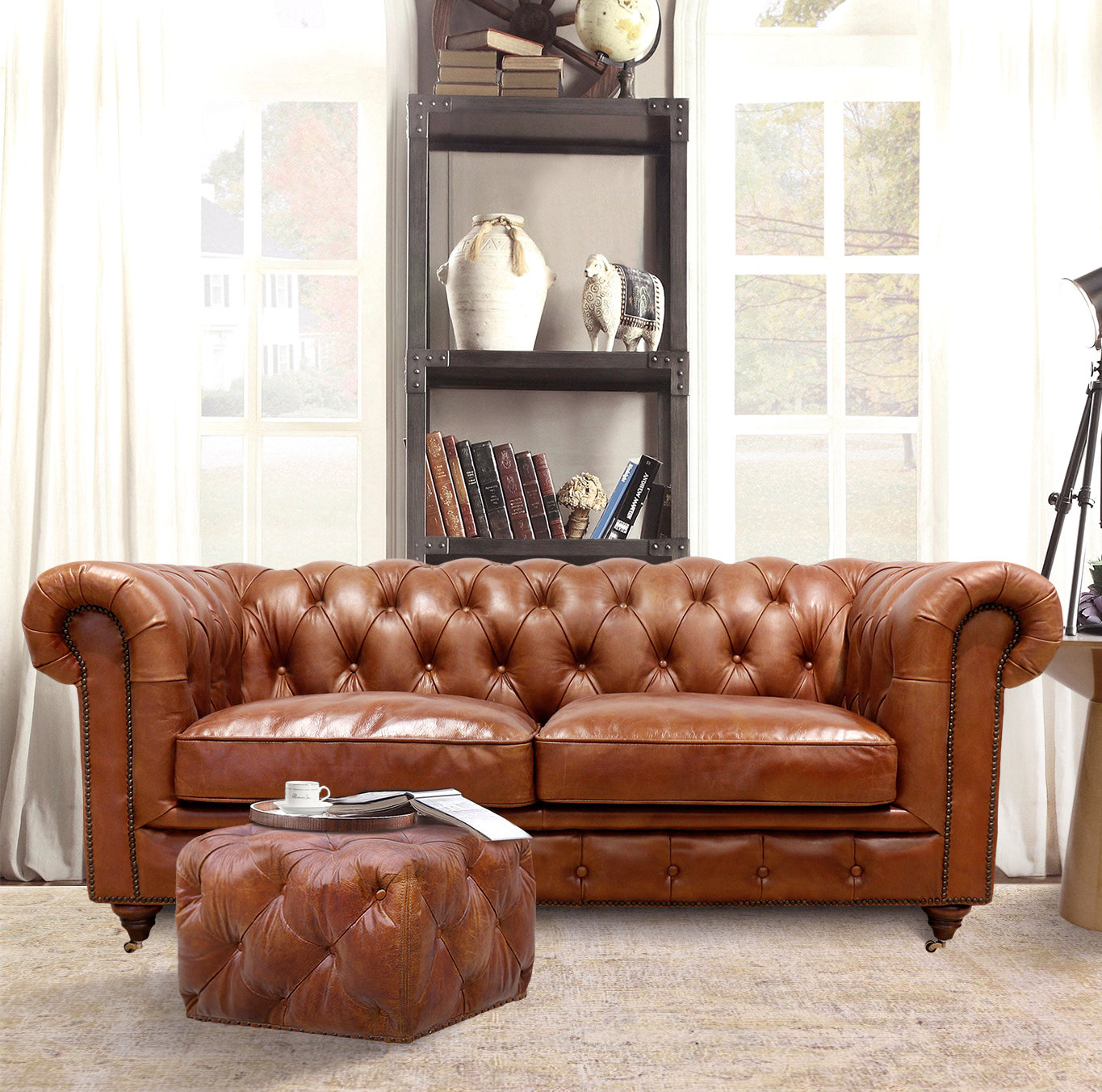 Pasargad Paris Club Genuine Leather Chesterfield Sofa & Reviews ...