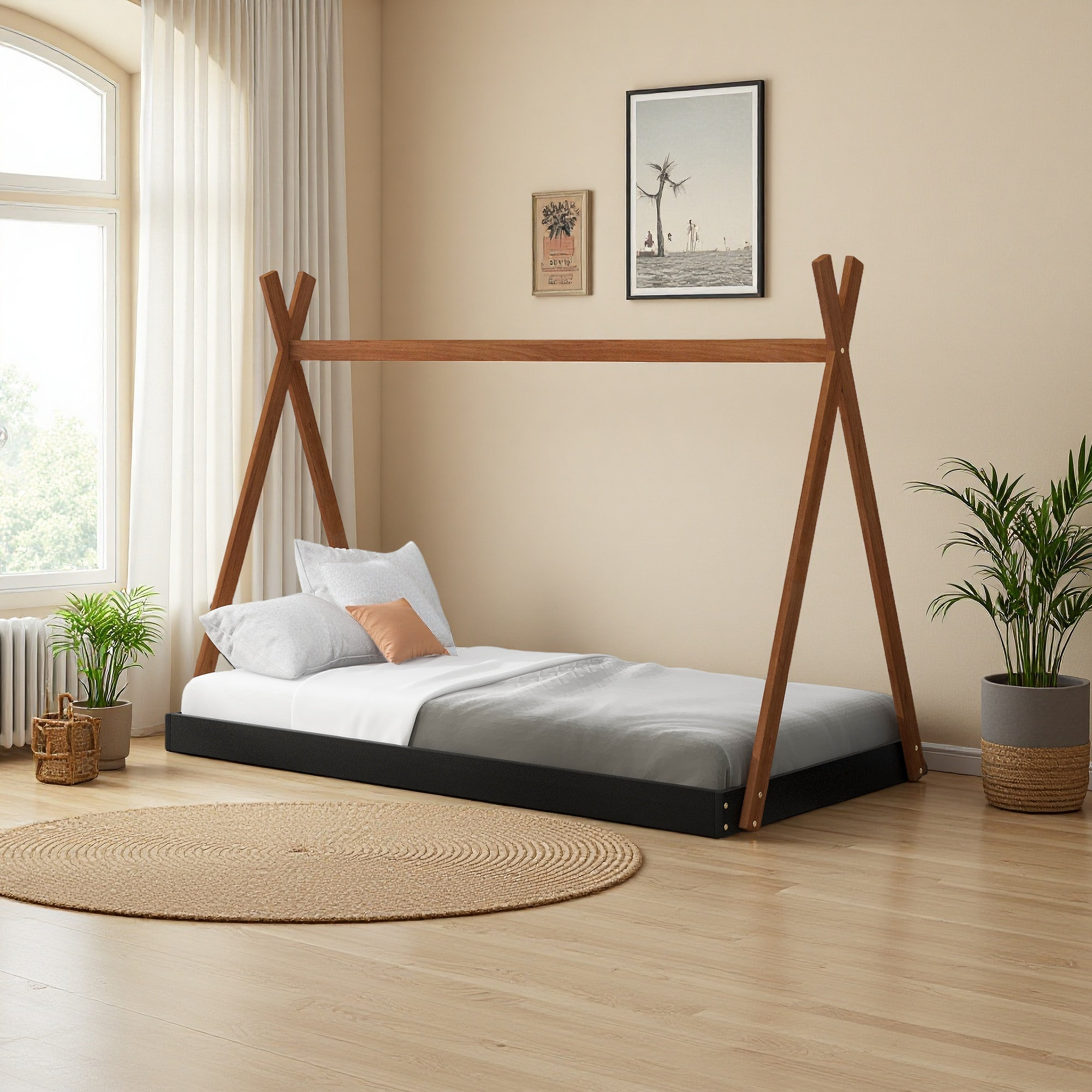 Harper Orchard Twin Size Tent Floor Bed With Triangle Structure | Wayfair