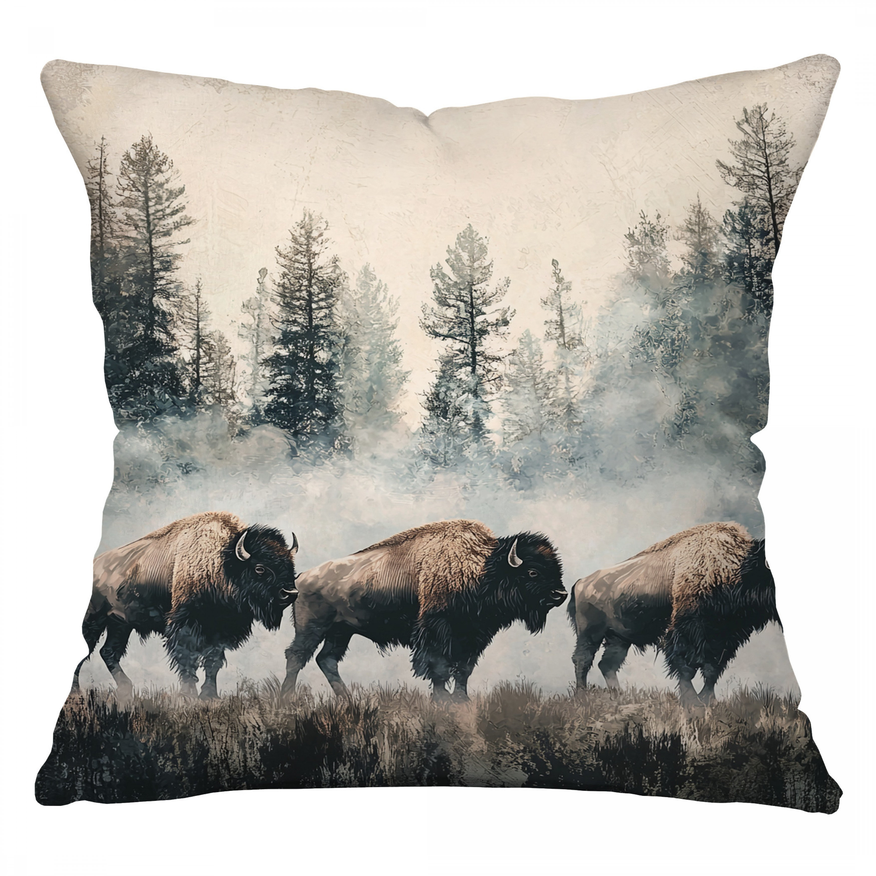 VisionDecor Bison Herd Throw Pillow, Animal Twill Pillows | Wayfair