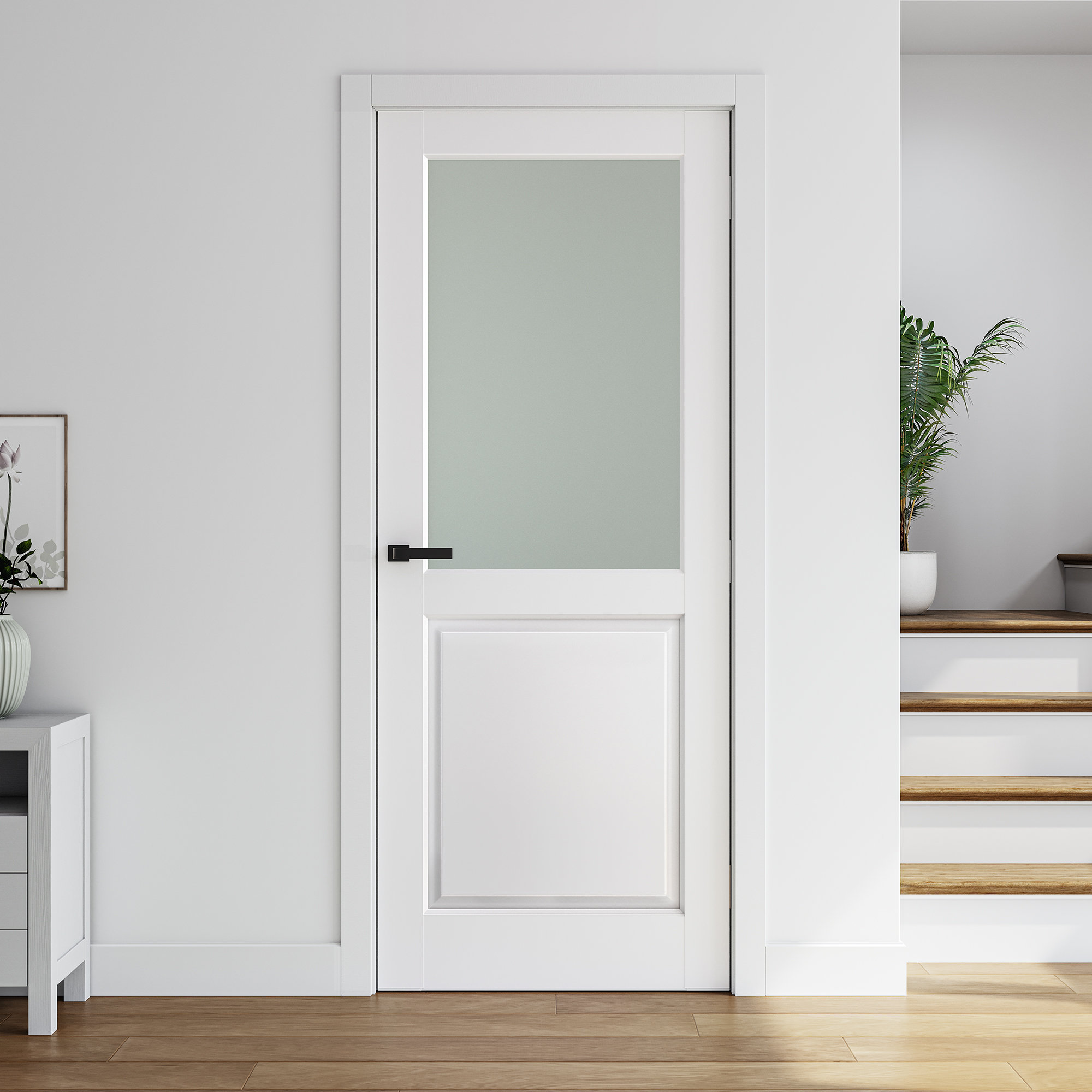DoorFusion 80'' Primed 1-Lite Frosted Glass Manufactured Solid Wood ...