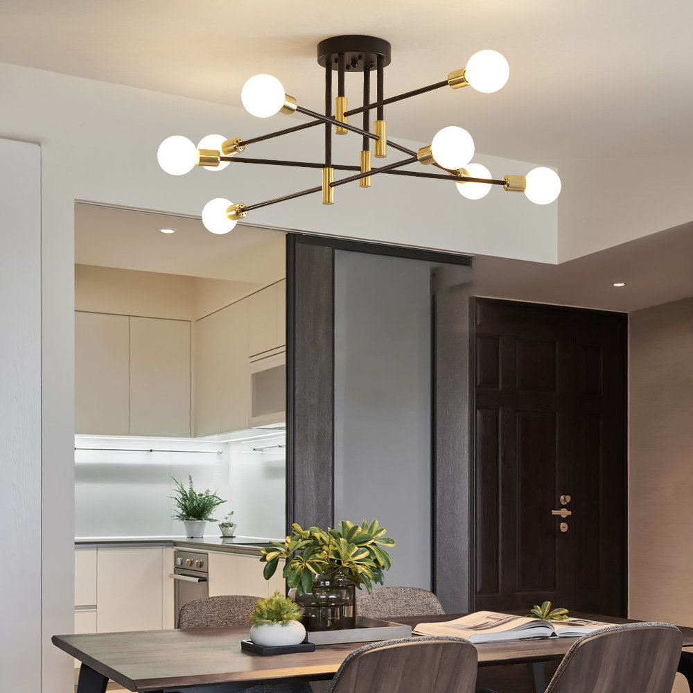 George Oliver Fye 8-Light Black and Gold Dimmable Sputnik Chandelier ...