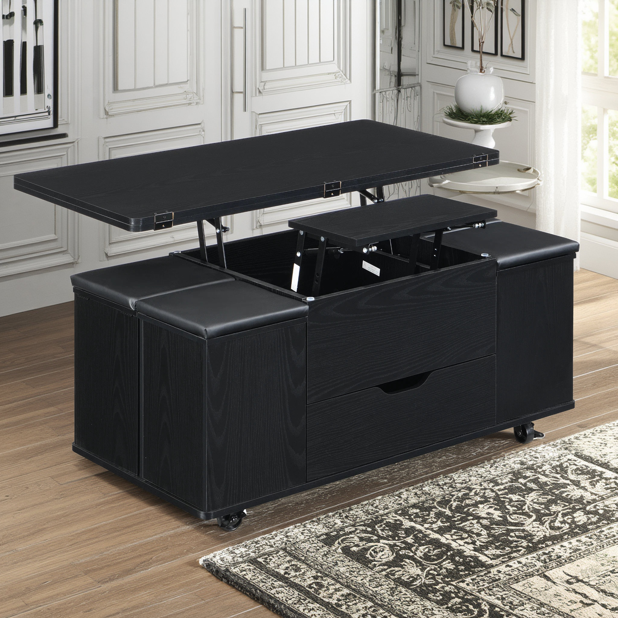 CHENGDULIDA Multifunctional Lift Coffee Table With Hidden Storage + 4 ...