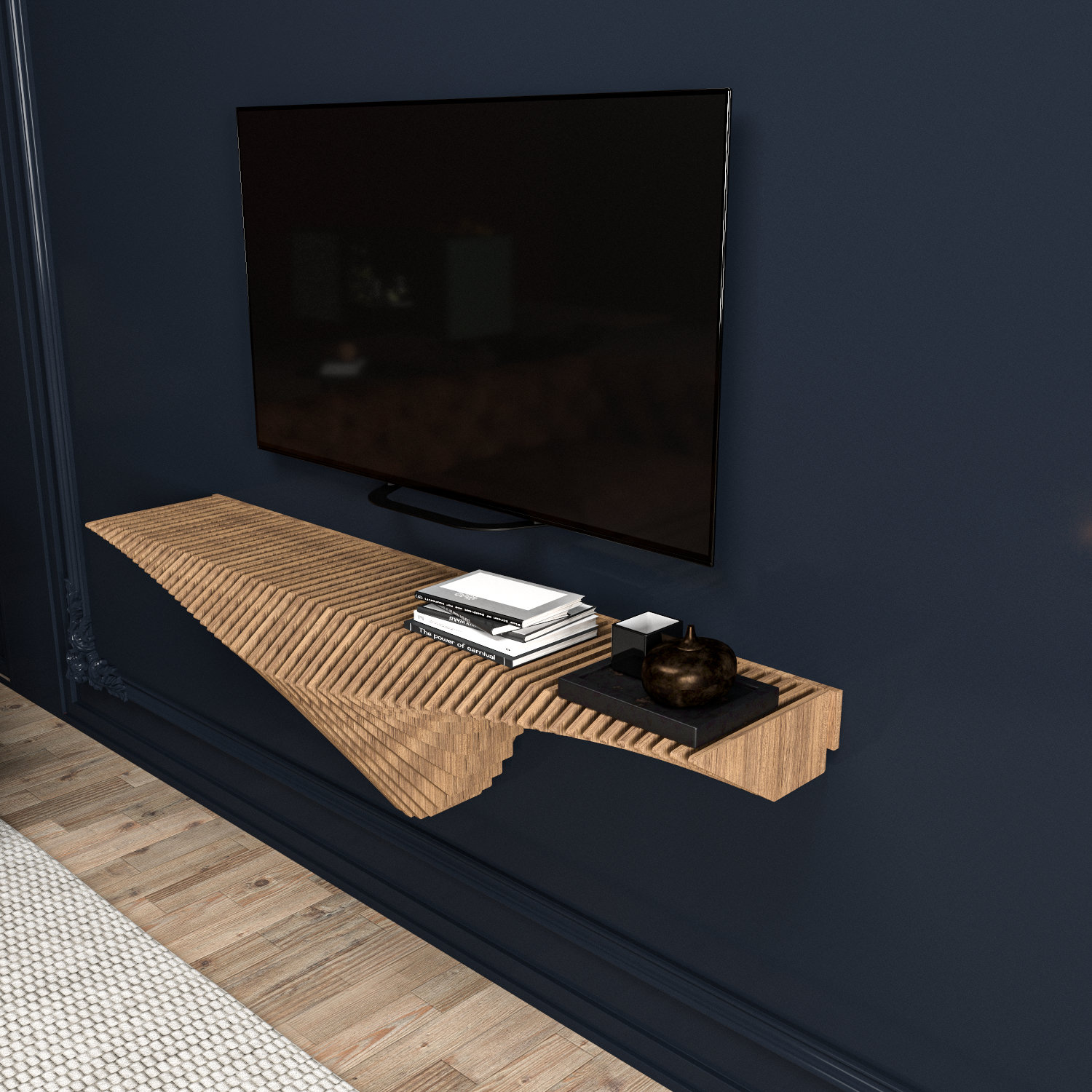 Orren Ellis Bembry 50 Inch Floating Shelf Tv Unit Modern Geometric ...