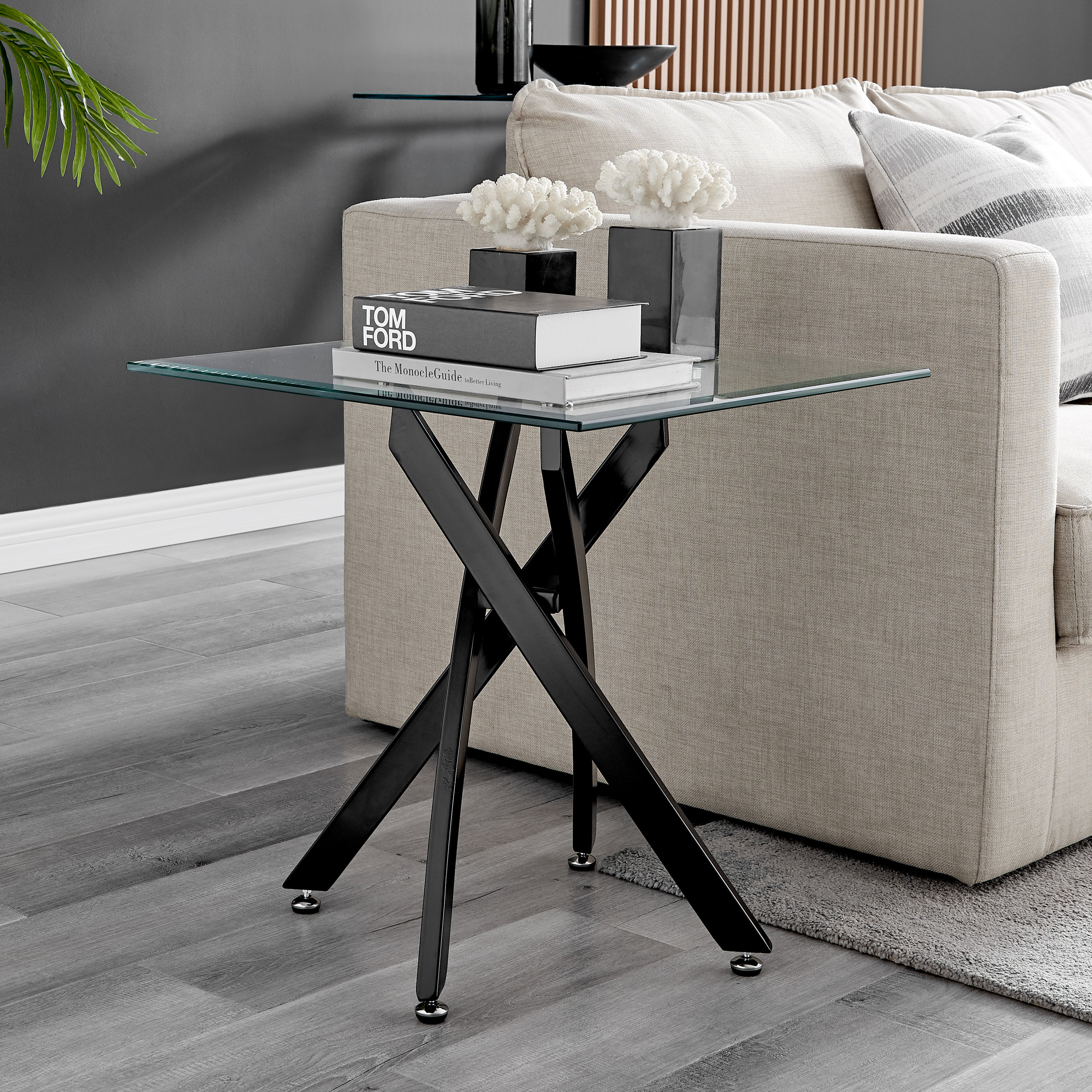 Canora Grey Chayton Modern Contemporary Glass and Square Small Table ...