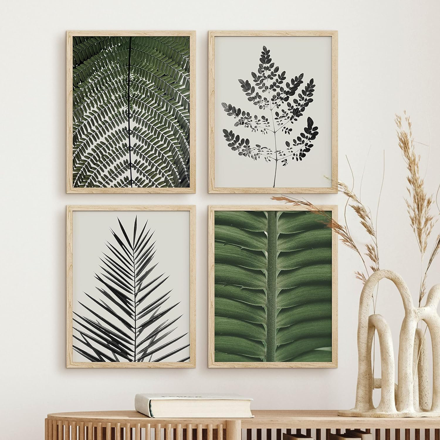SIGNLEADER Green Forest Fern Tree Leaf Set Of 4 Floral Wall Decor ...