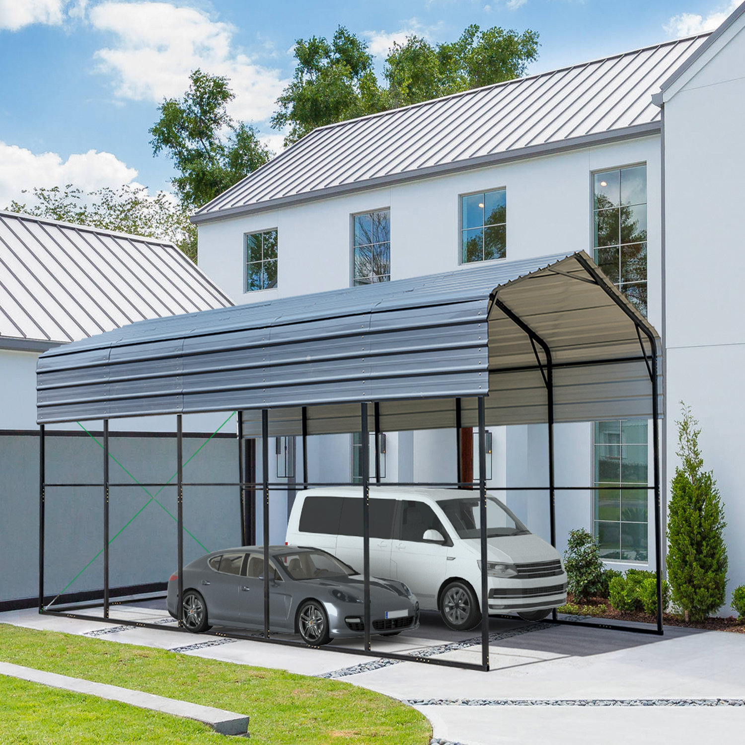 EROMMY 14 Ft. W X 25 Ft. D Galvanized Steel Carport, Portable Car ...