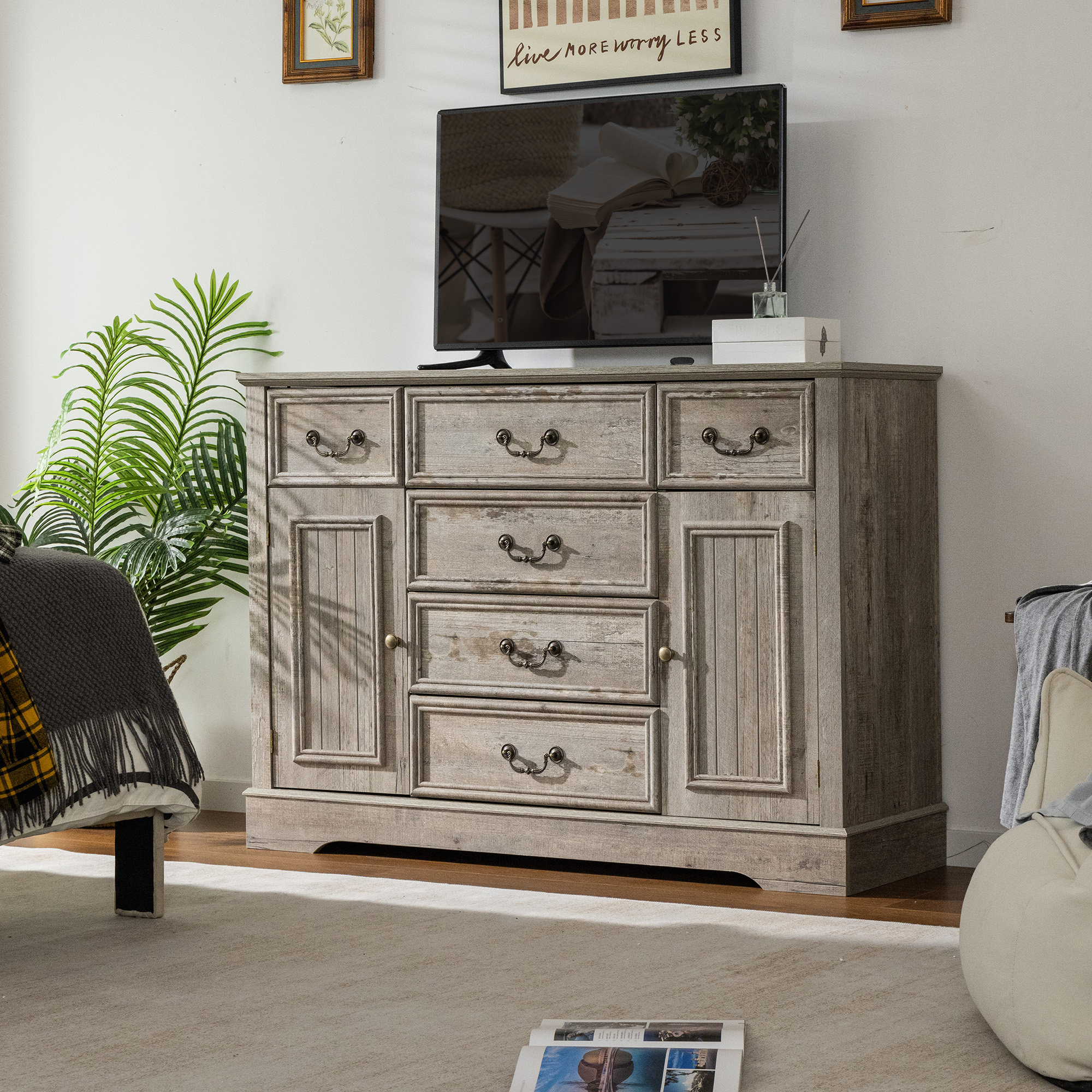 Winston Porter 6 Drawers Dresser With Barn Door,47.2" Wide Wooden ...