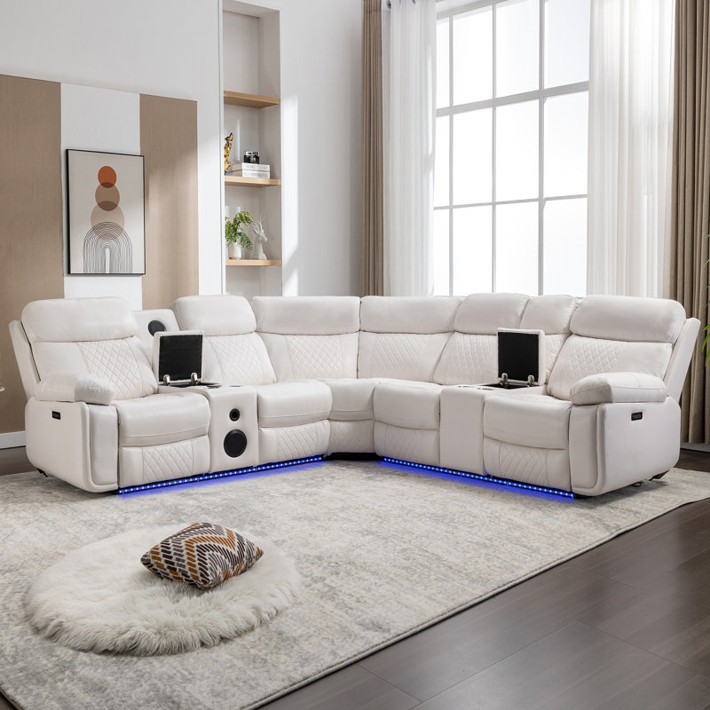 Orren Ellis Aundre Power Reclining Sectional With Speaker | Wayfair