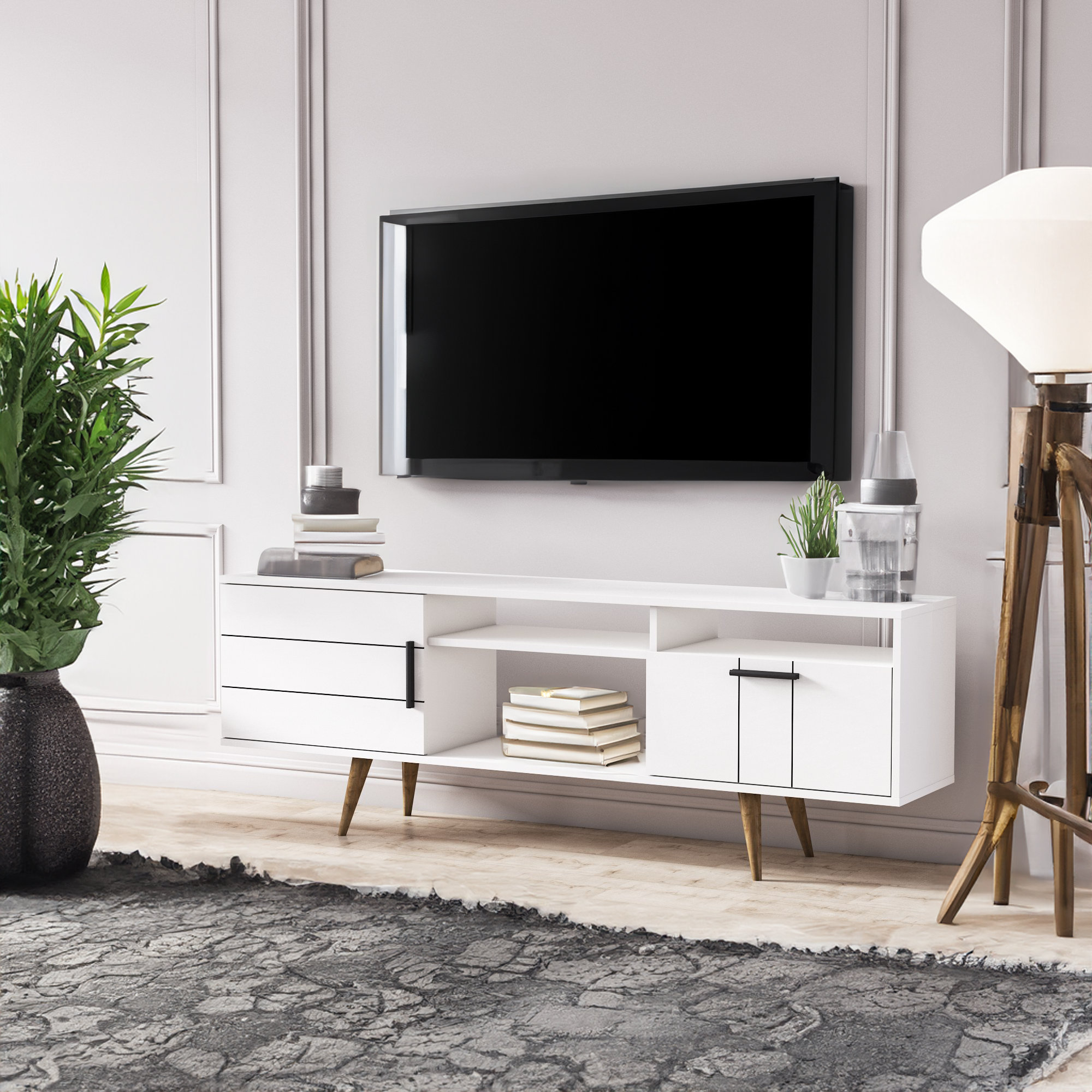 Corrigan Studio® White Color Minimalist Tv Stand For Tvs Up To50" | Wayfair