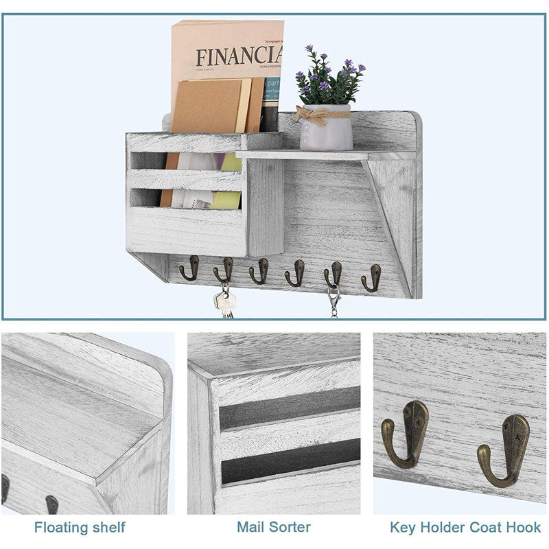 Gracie Oaks Wall Mounted Rustic Mail Shelf Wooden Mail Sorting Shelf ...