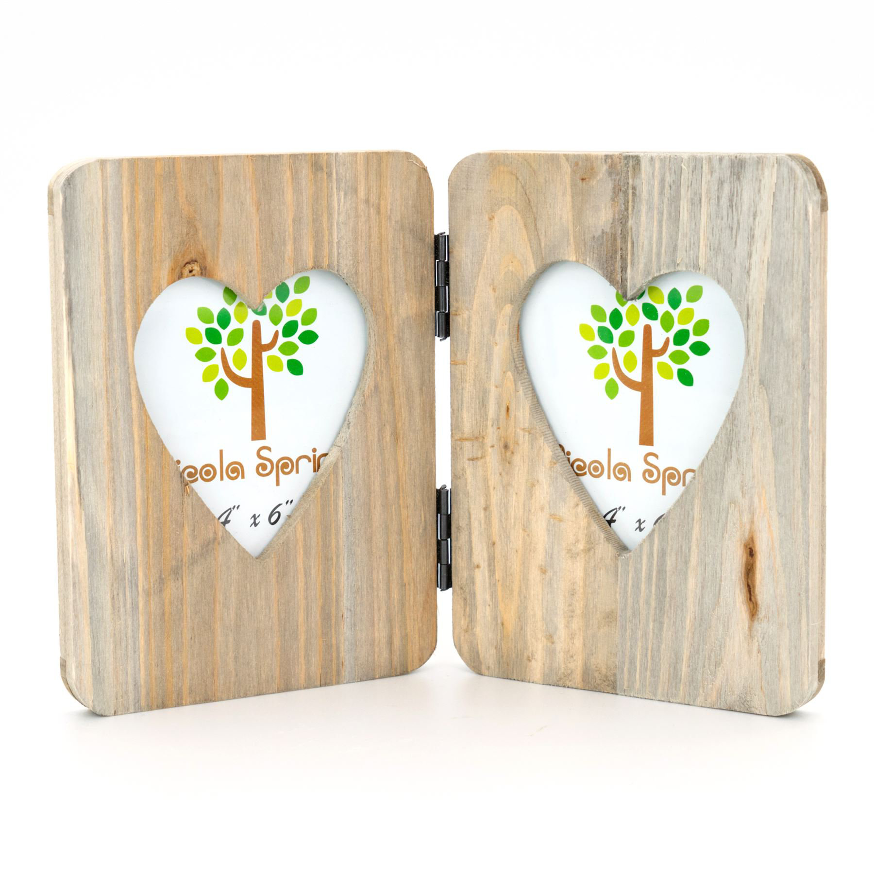 Nicola Spring - Rustic Hearts Folding 2 Photo Frames - 4 x 6" - Natural ...