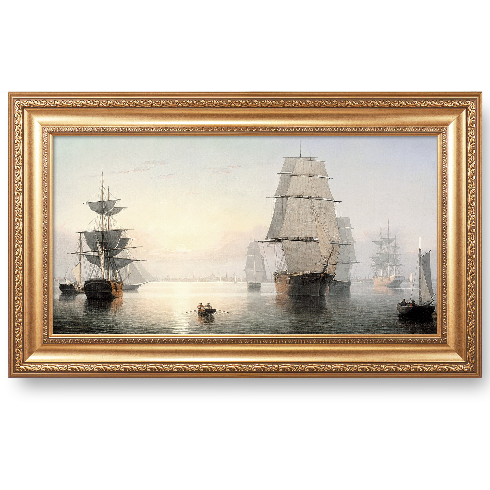 Breakwater Bay Boston Harbor, Sunset, Fitz Henry Lane Warship Painting ...