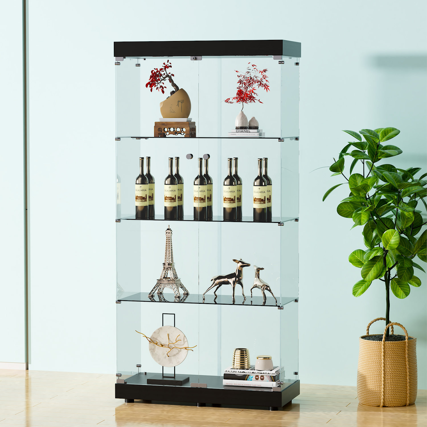 Latitude Run® Keevin 4-Tier Glass Display Cabinet, Fast Installation ...