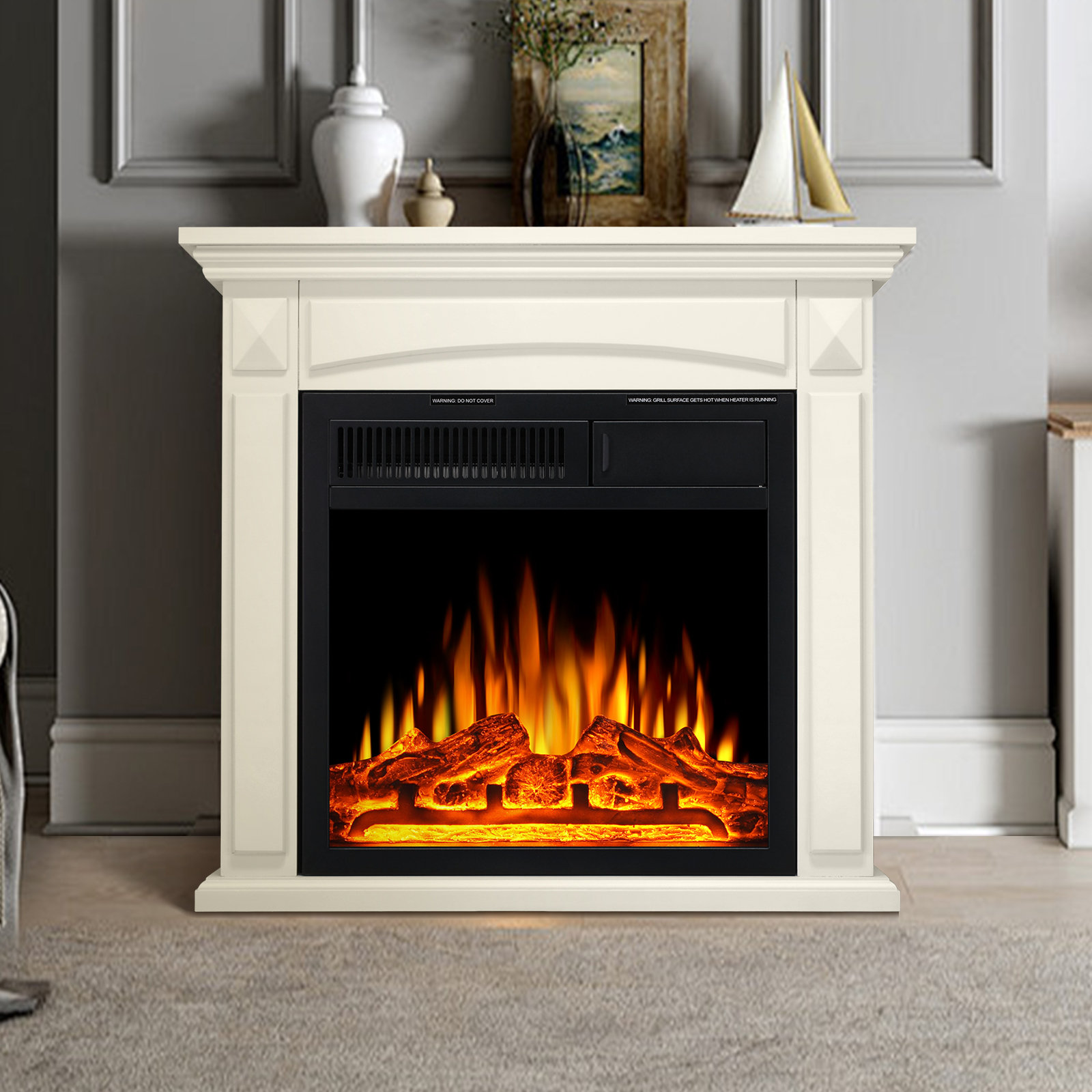 Charlton Home® Darhl 26.7" W Electric Fireplace Mantel, Adjustable ...