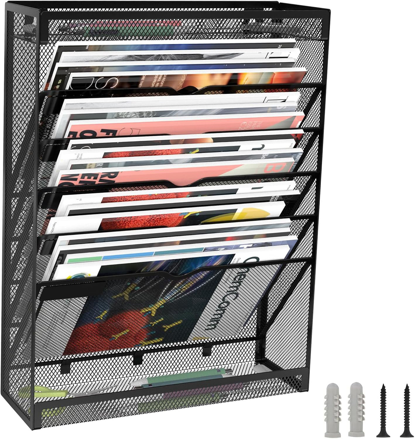 Latitude Run® 7 Tier Wall File Organizer With Top Tray, Mesh Hanging ...