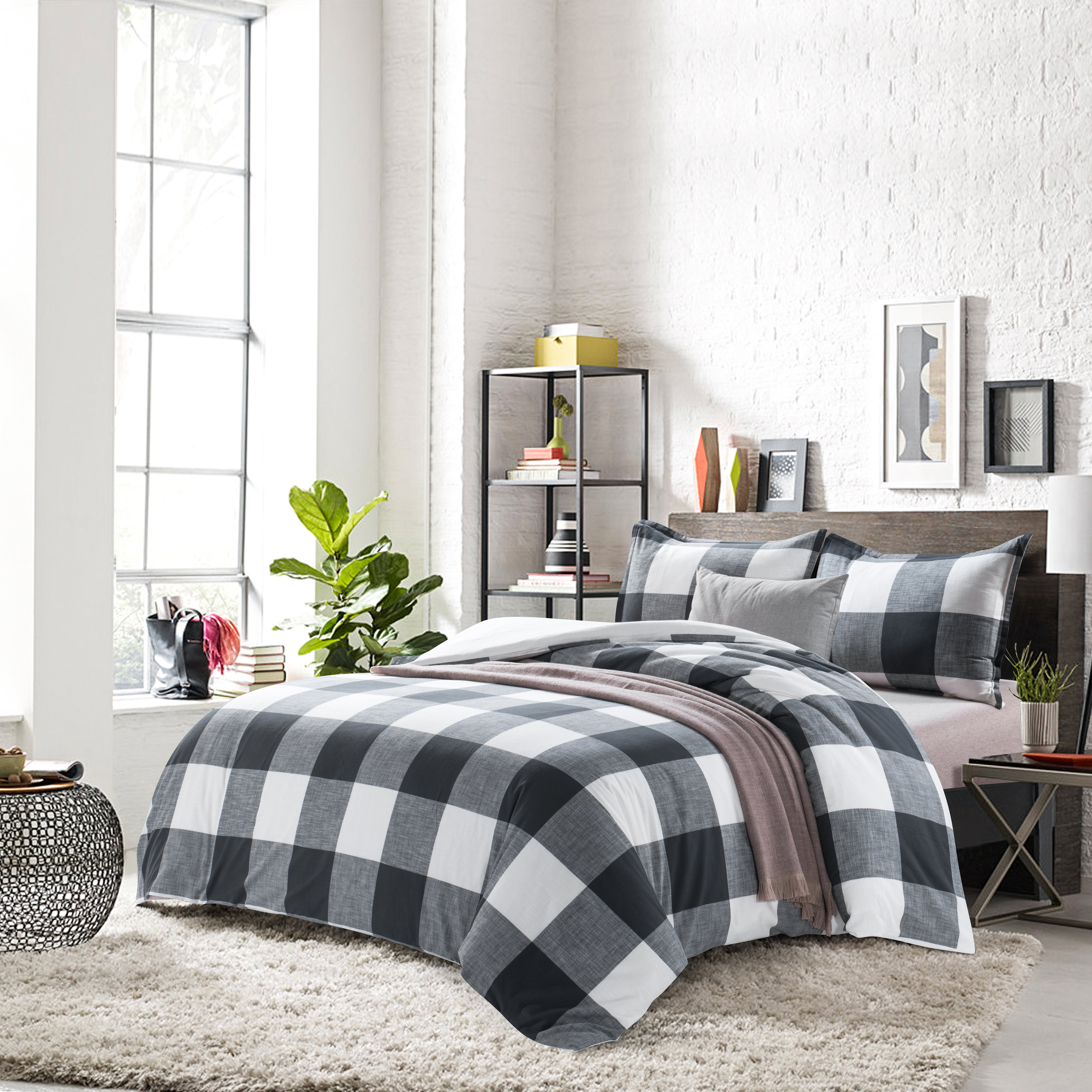 MeadowPark Dealba Cotton Buffalo Check Duvet Cover Set, Yarn Dyed ...