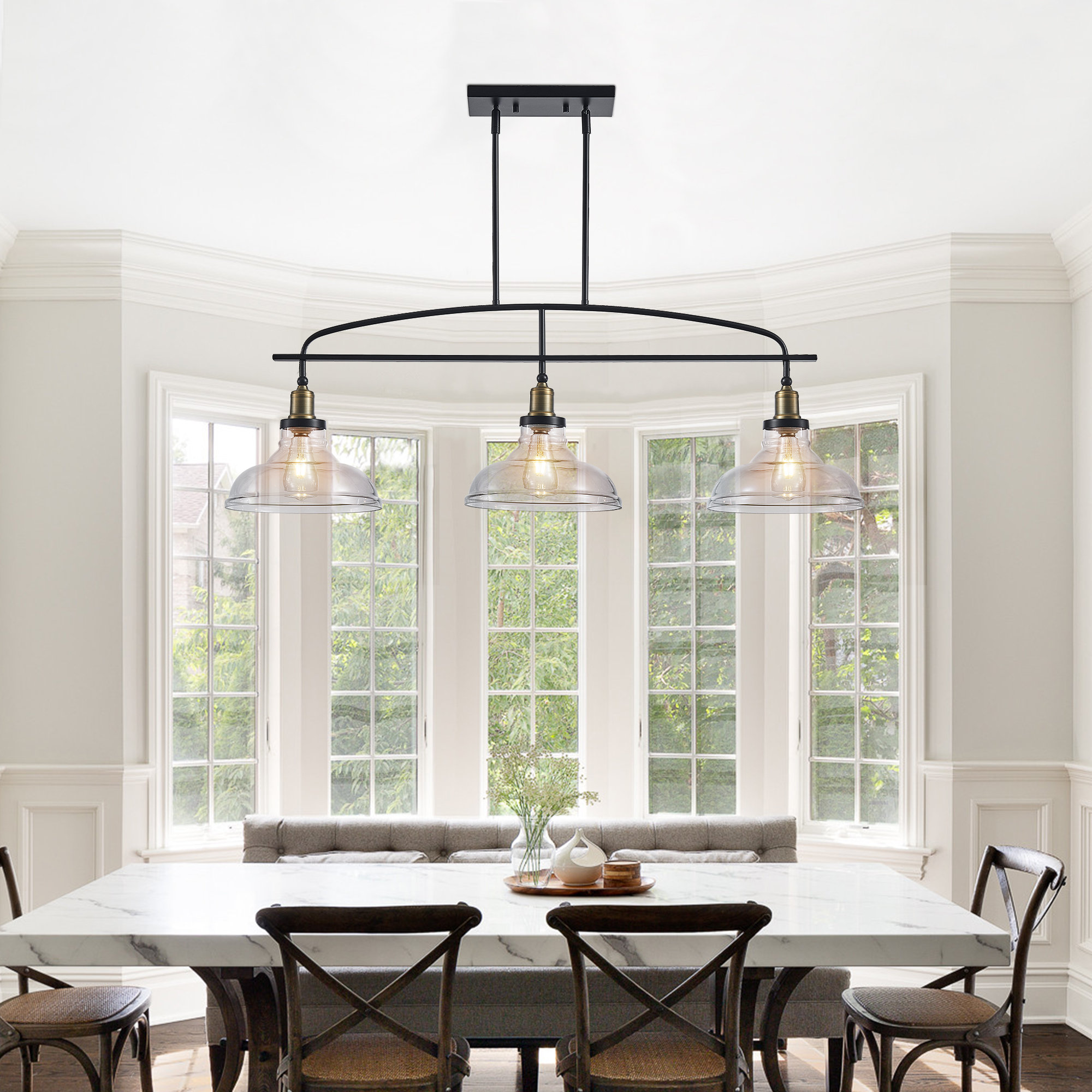Lark Manor™ Industrial 3-Light Pendant Chandelier with Clear Glass ...