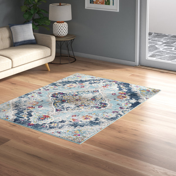 Langley Street Fleeman Machine Woven Floral Blue Area Rug & Reviews ...