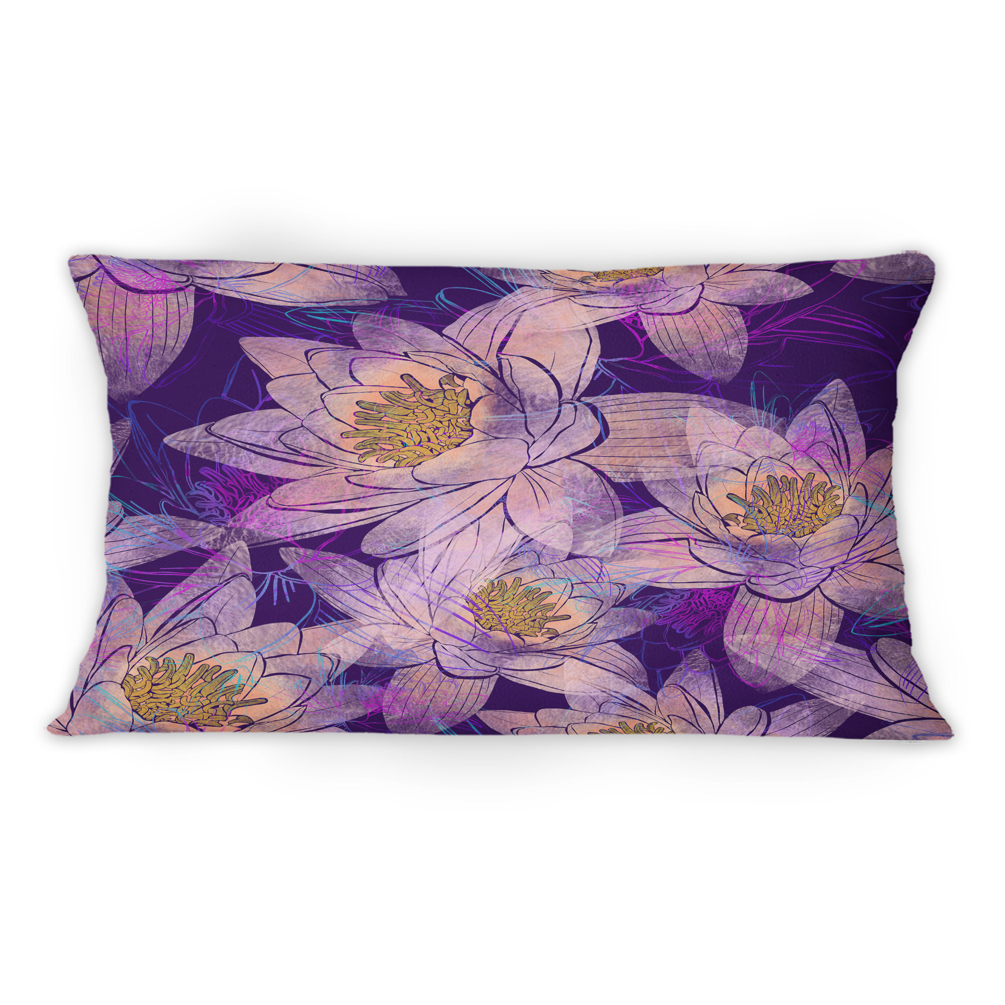 Design Art Fuchia Lotus Flowers On Purple - Traditional Printed Throw ...