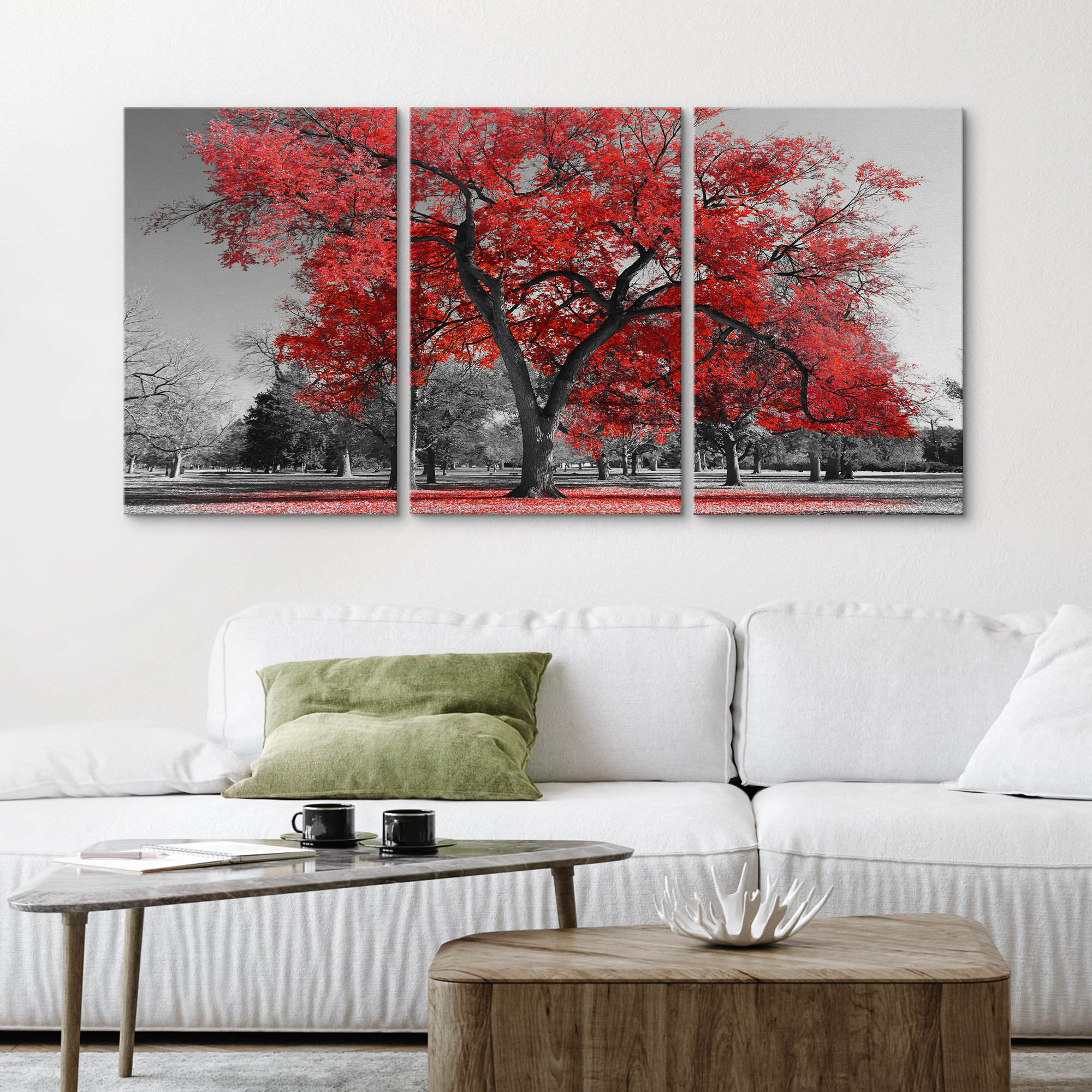 wall26 Red Tree Leaves Forest In The Park Nature Landscape Wall ...