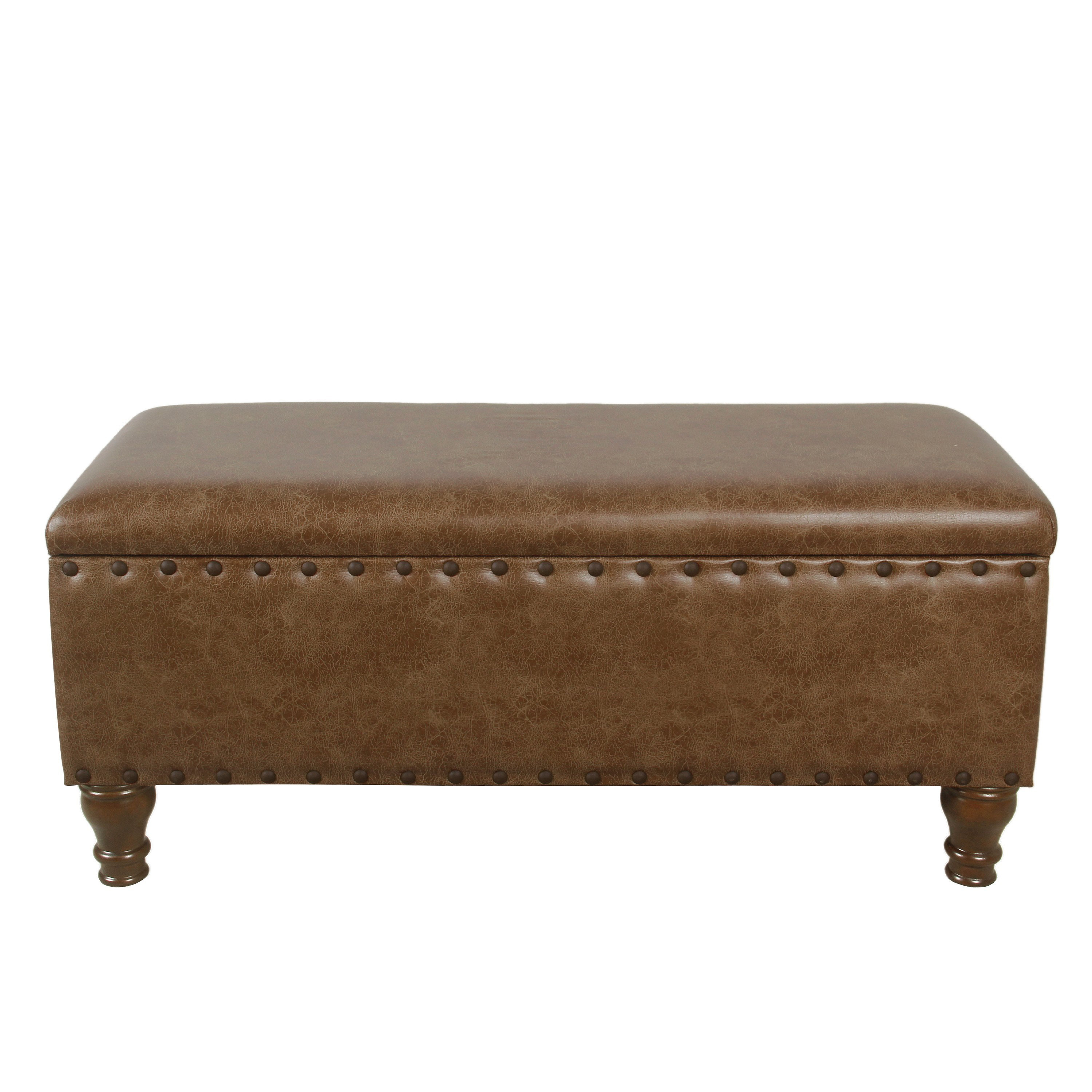 Benjara Ava Accent Storage Bench, Distressed Brown Faux Leather, 42 ...
