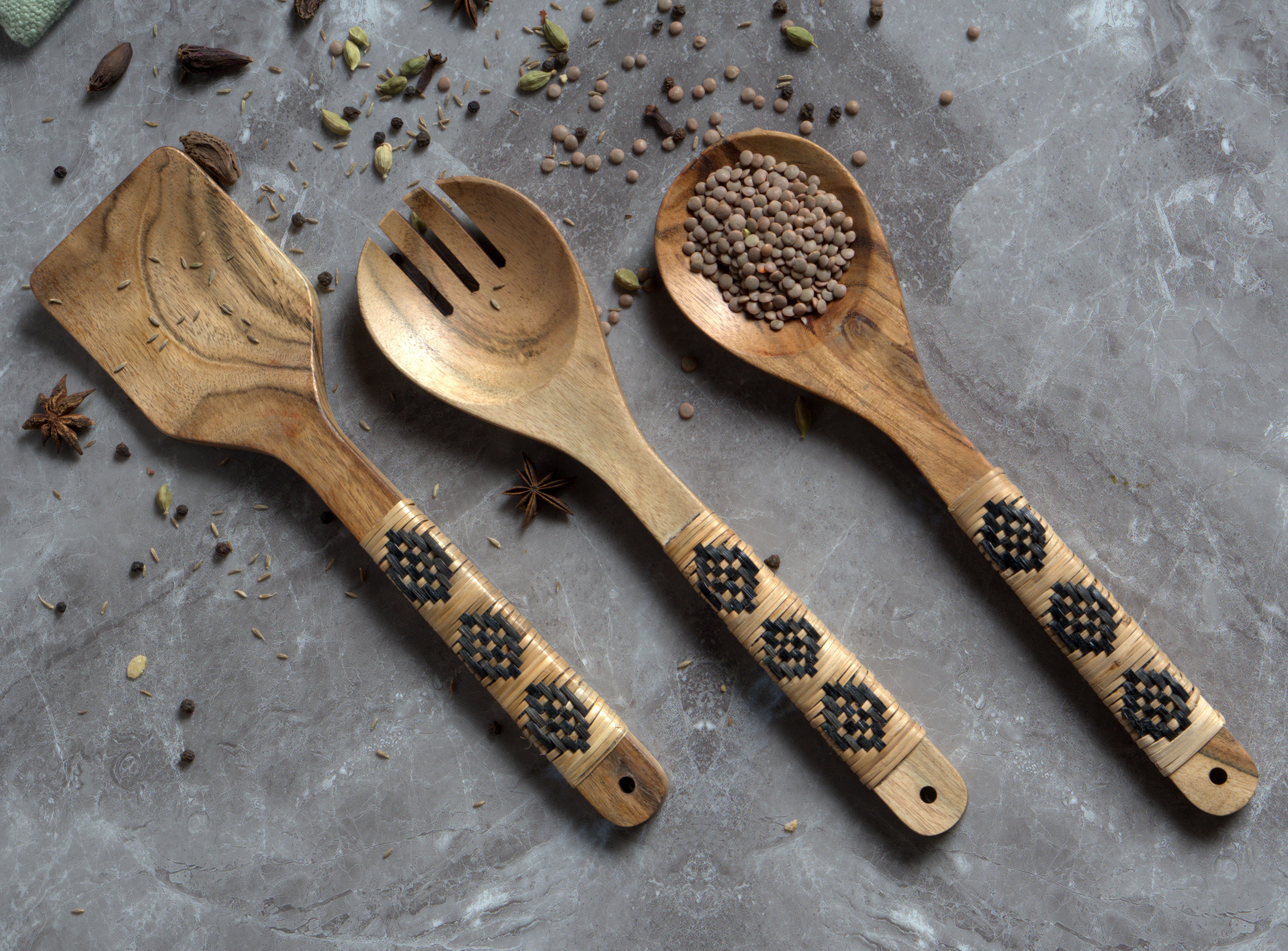 Valor Home Goods Handcrafted Acacia Wood Utensil Set – Bamboo Handles ...