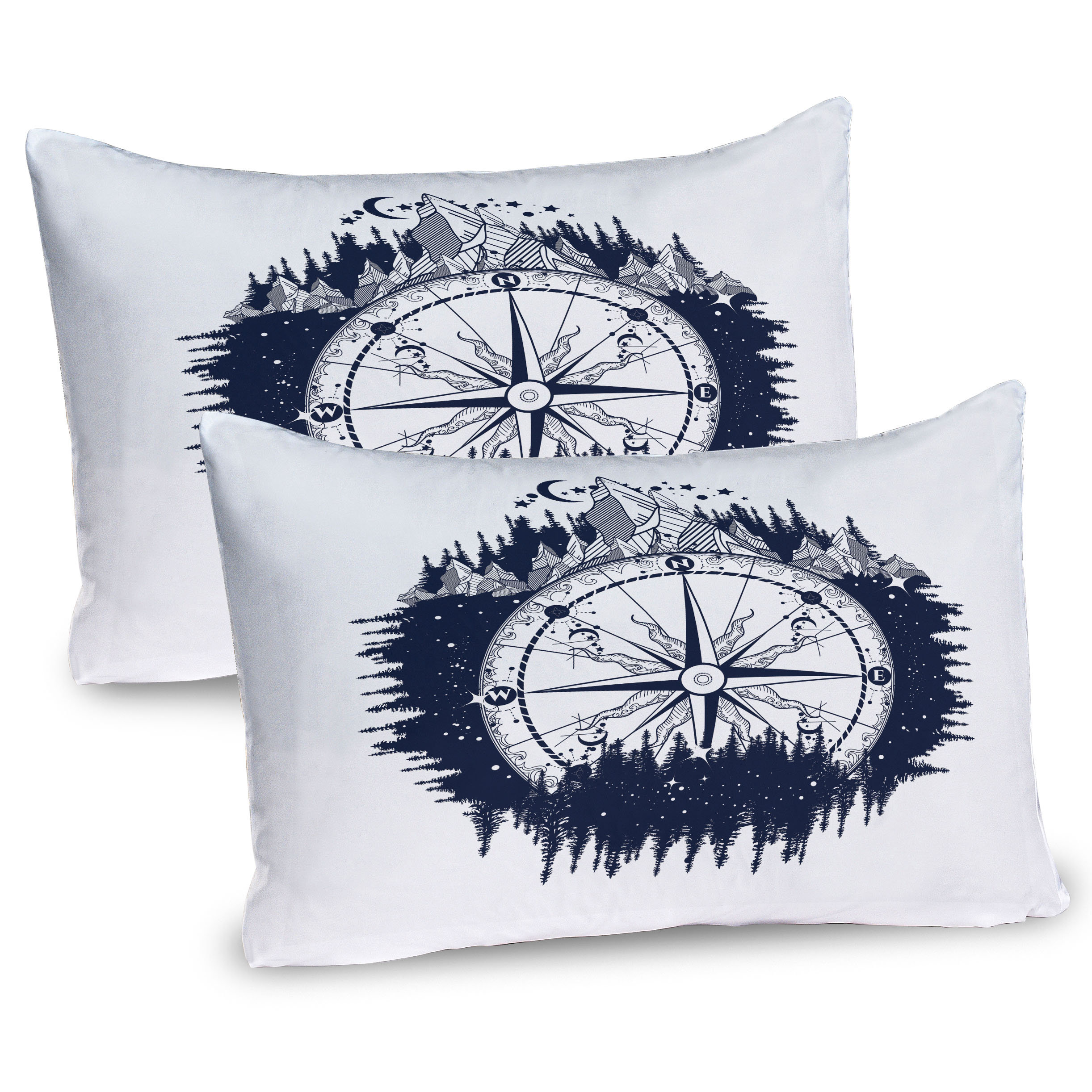Ambesonne Northwoods Pillow Sham 2 Pack Compass Night Forest Dark Blue ...