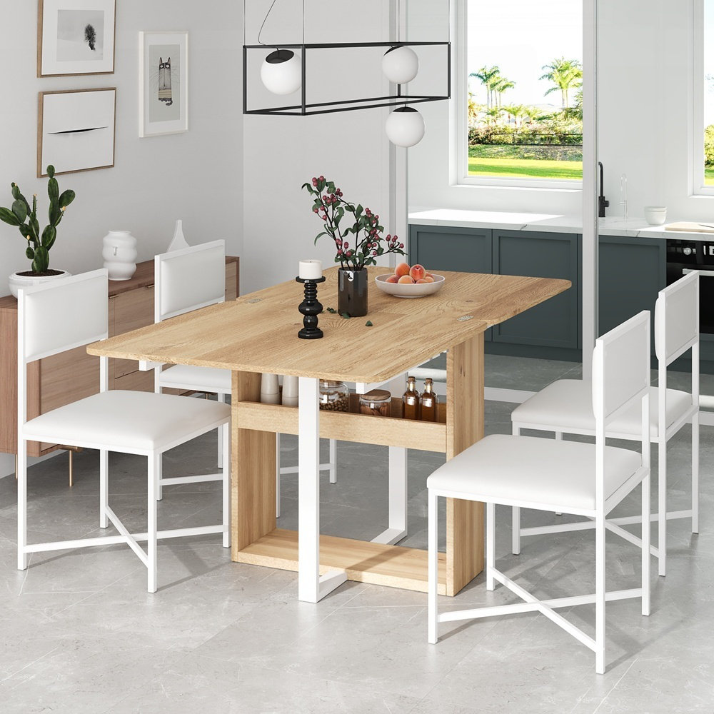 QIURUNSHANGMAO Modern Compact Extendable Dining Table Set with Storage ...