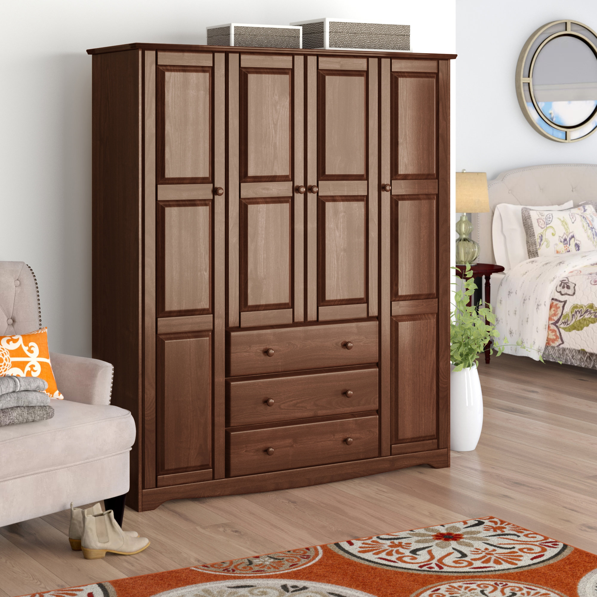 Winston Porter Musman Family 100% Solid Wood 4-door Wardrobe Armoire ...