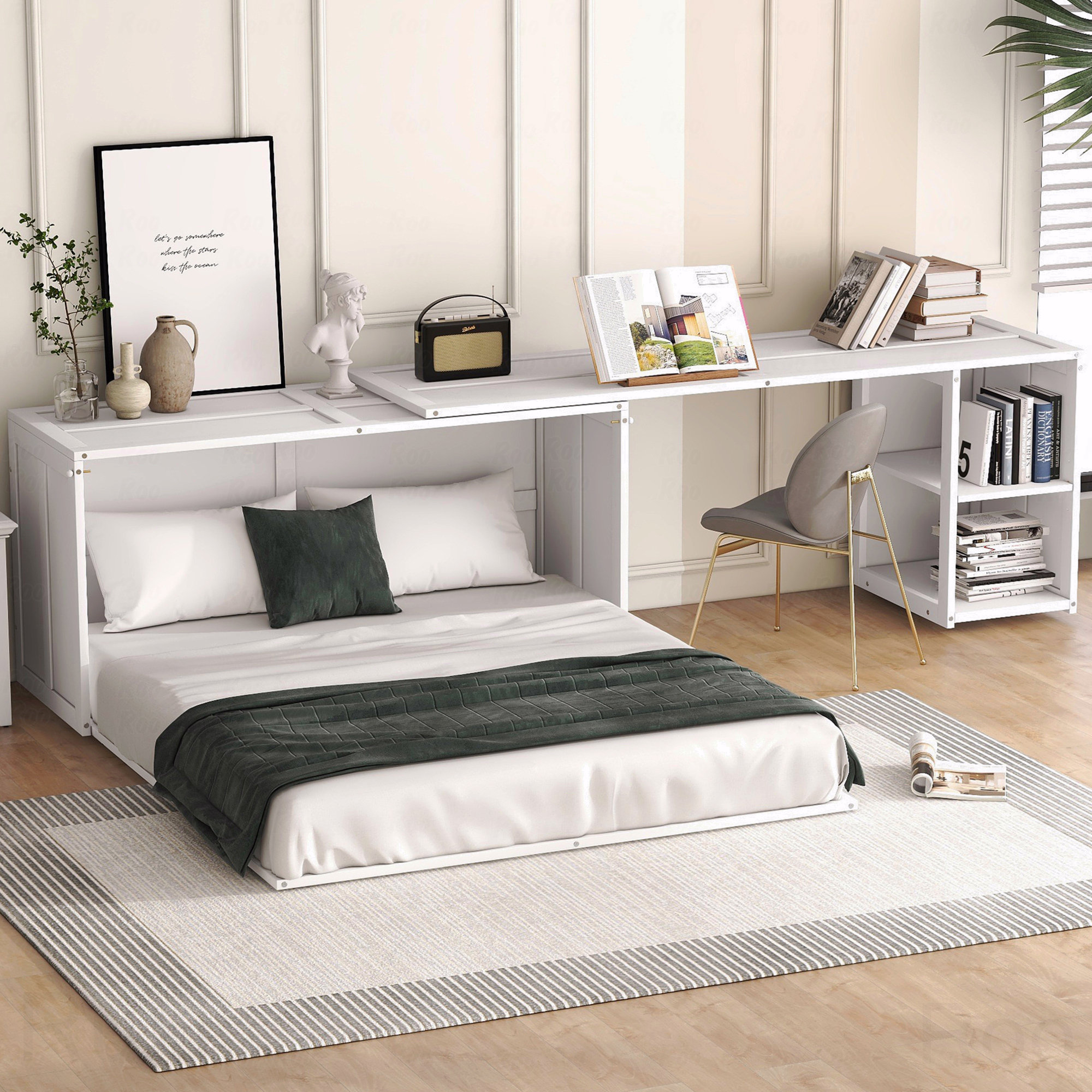 Latitude Run® Queen Folding Murphy Bed Frame, Rotable Desk | Wayfair