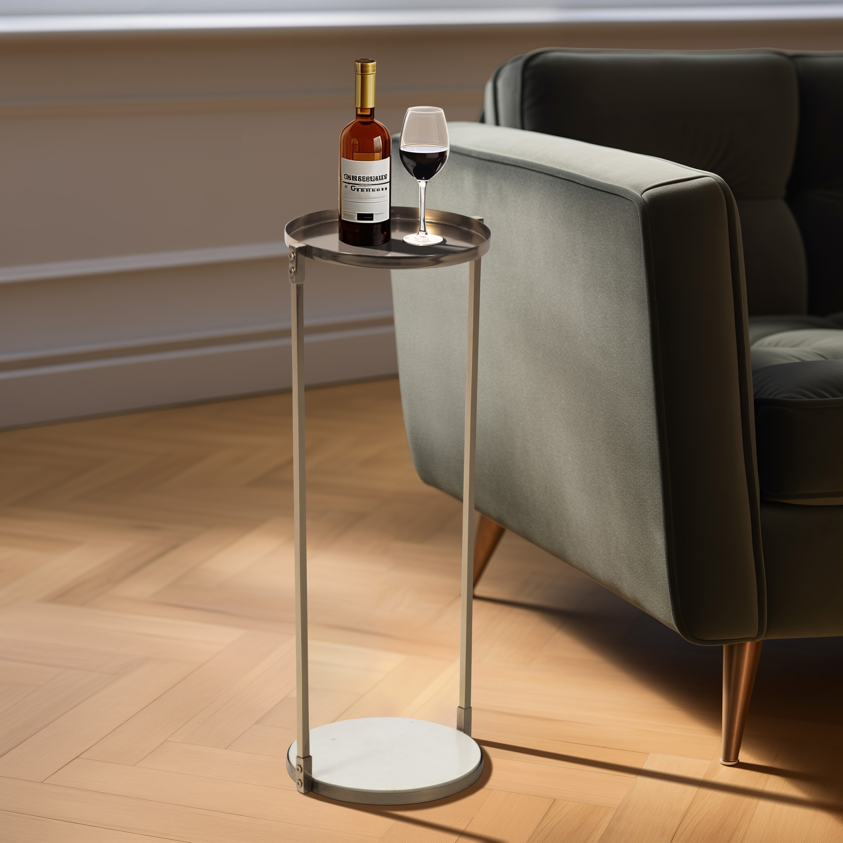 Mercer41 22"H Gold Metal Side End Table with Marble for Modern Accent ...