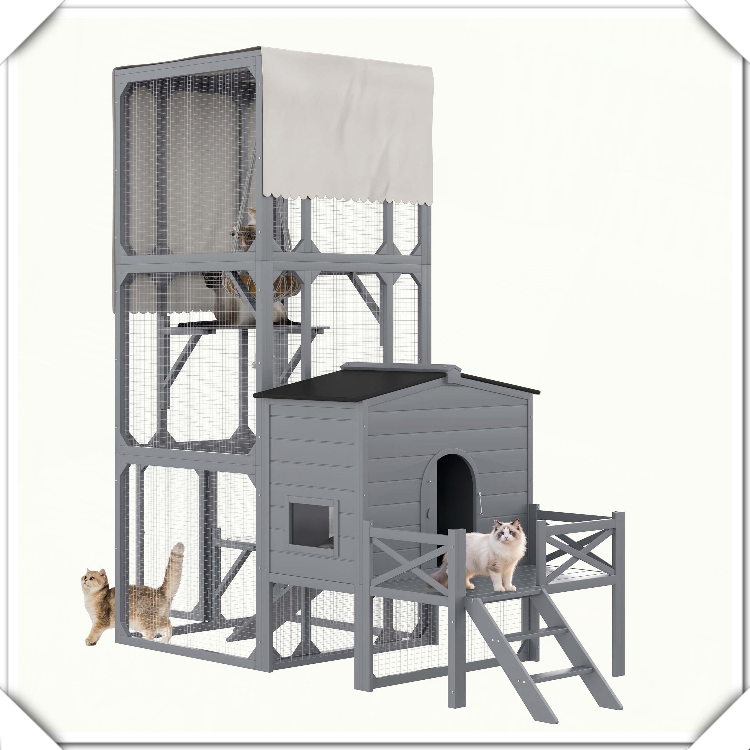 One Allium Way® Wooden Outdoor Catio Enclosure with Jumping Platforms ...