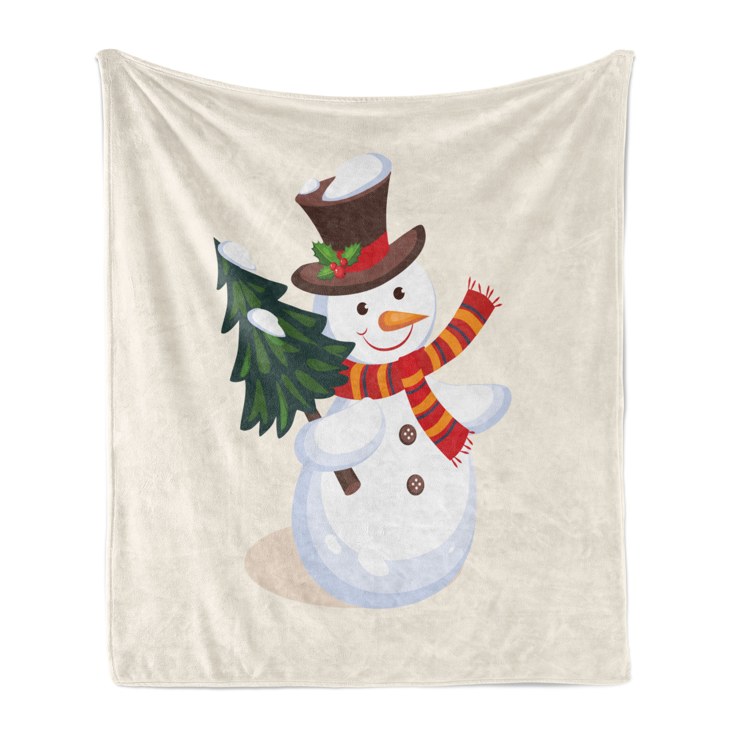Ambesonne Snowman Fleece Throw Blanket Happy Snowman Holding Tree | Wayfair
