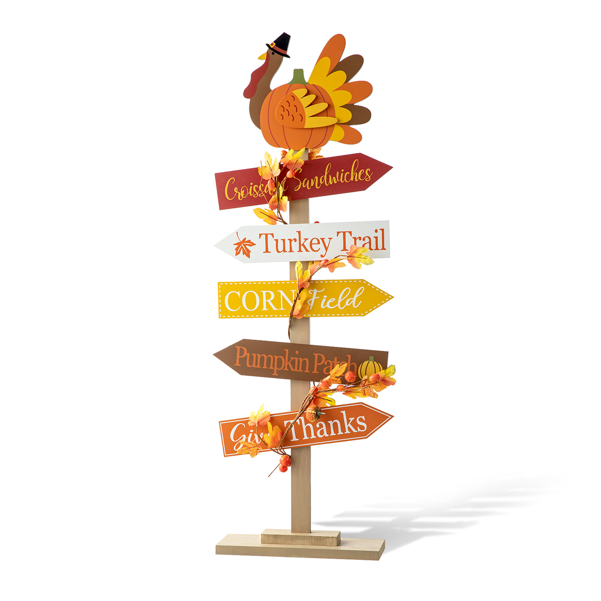 The Holiday Aisle® 42.75"H Thanksgiving Wooden Turkey Word Sign Porch ...
