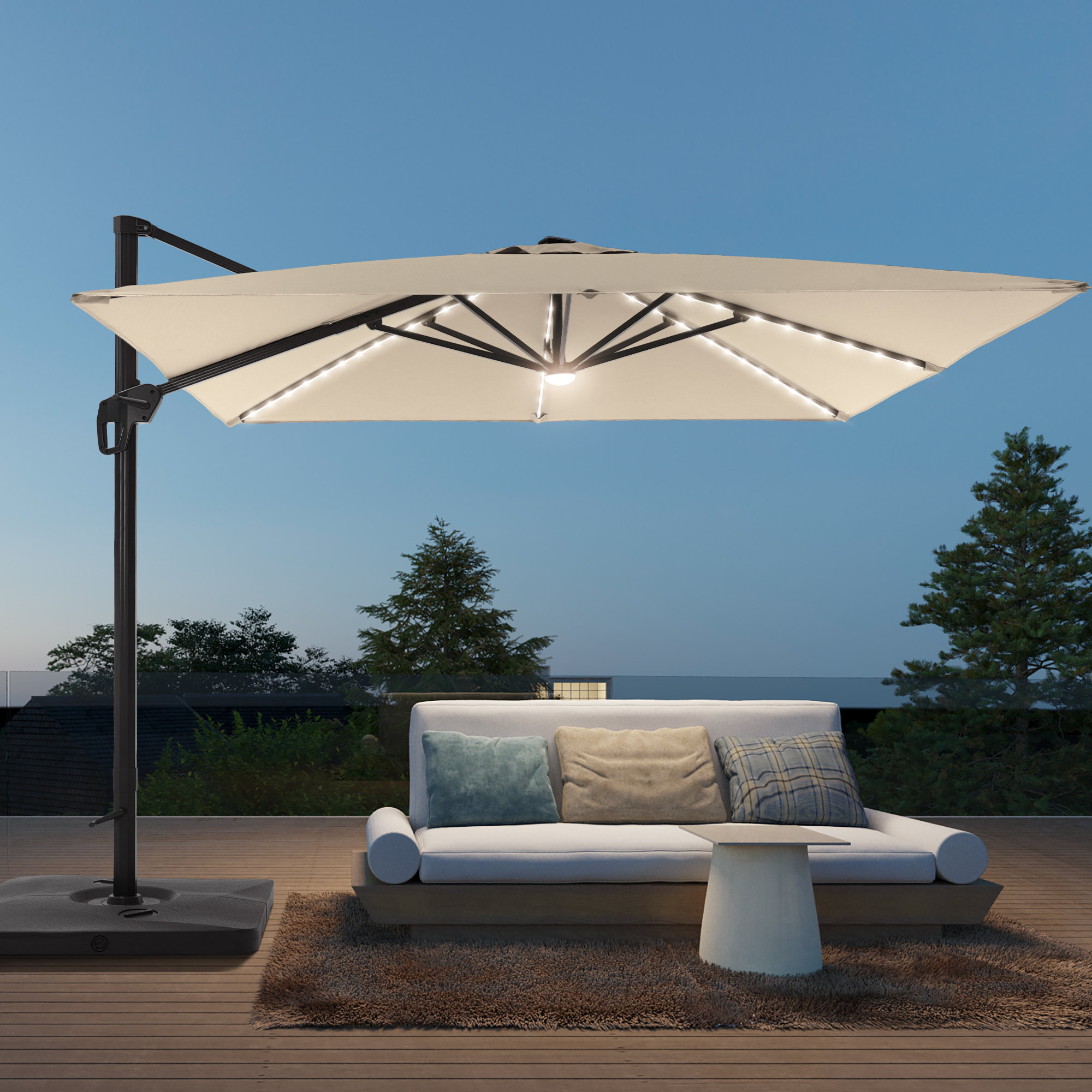 Arlmont & Co. Rilie 120'' Square Lighted Cantilever Umbrella with ...