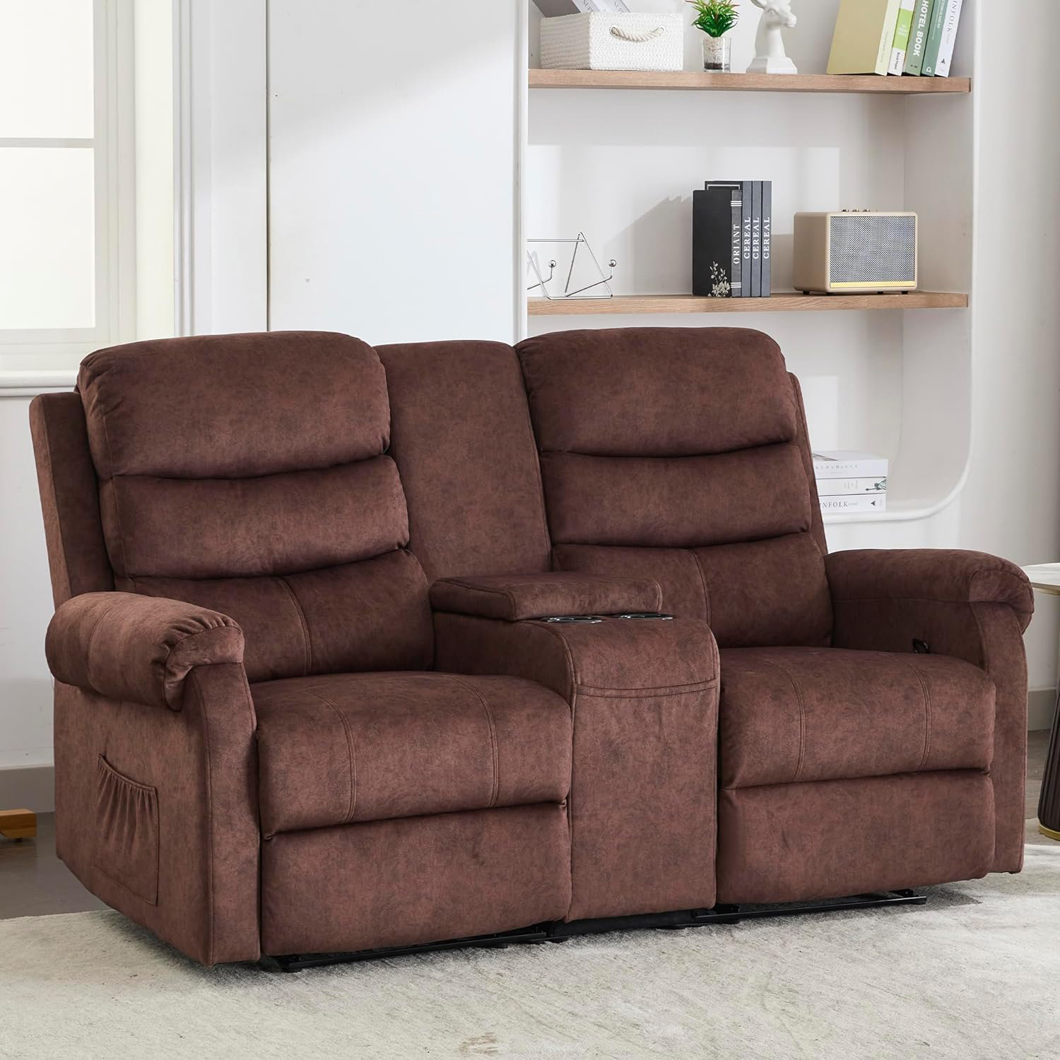 Ebern Designs Manual Loveseat Reclining Sofa Couches with Console ...