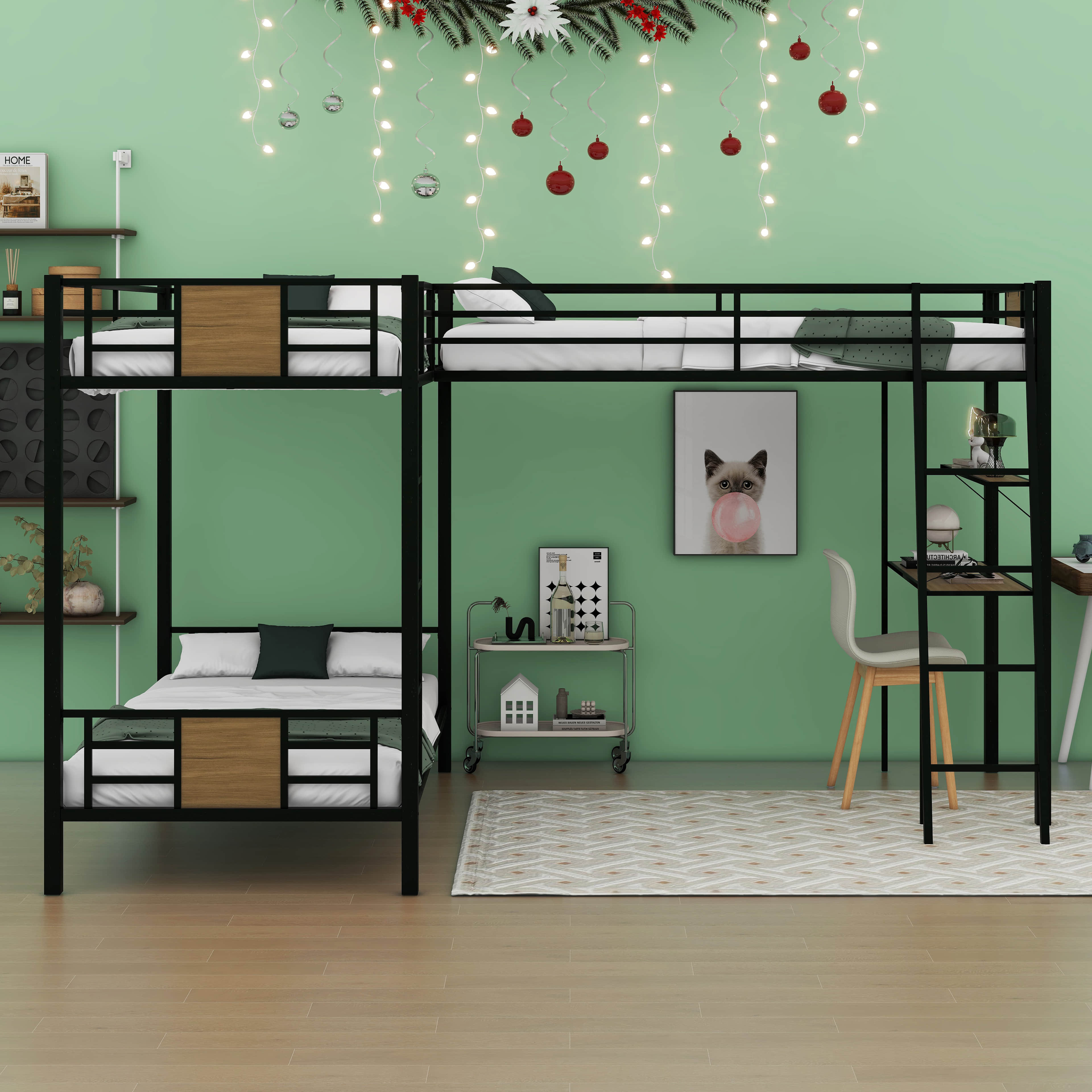 Mason & Marbles Cabragh L-Shaped Twin Over Twin Bunk Bed With Twin Size ...