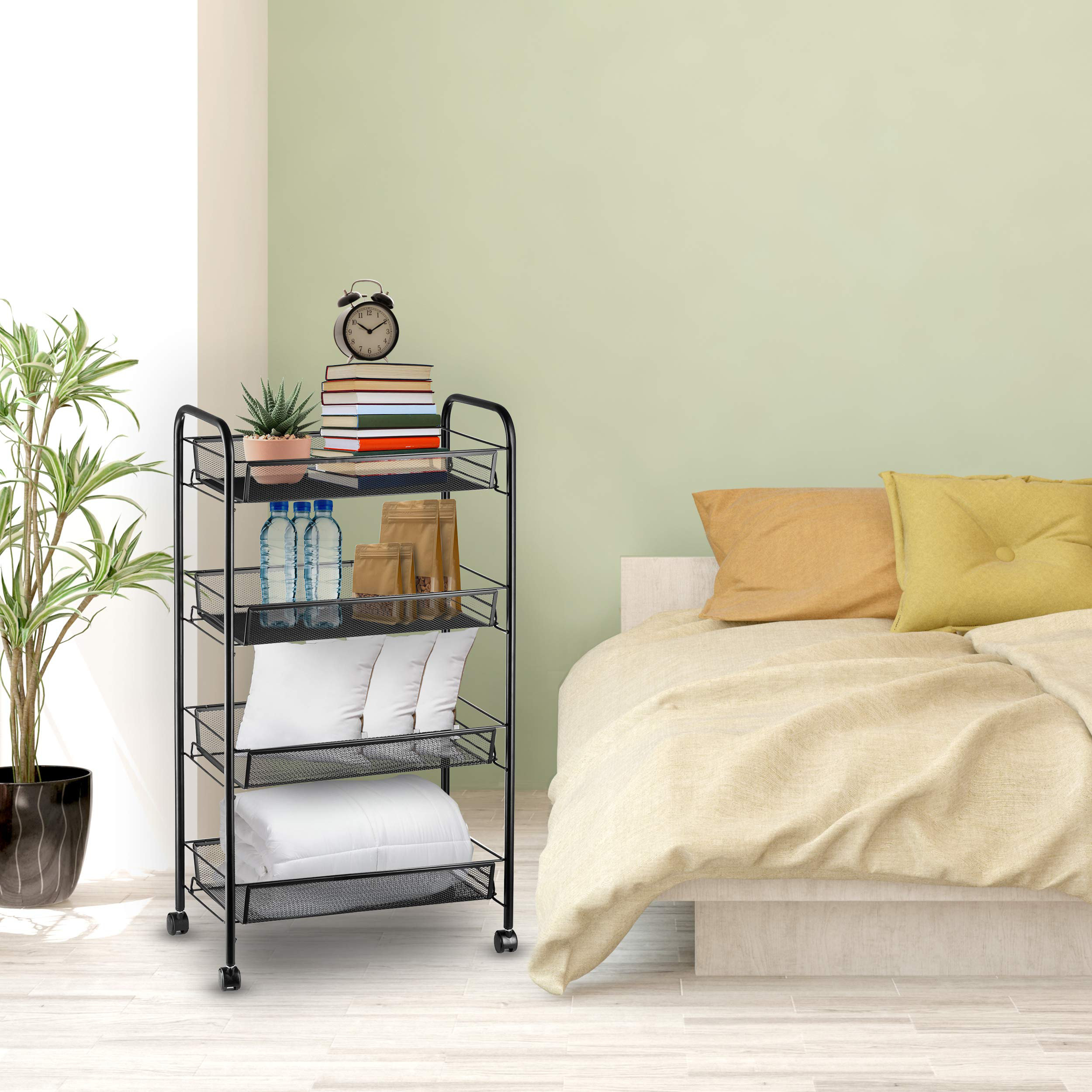 Halter 4 Tier Metal Storage Shelves With Wheels, Roller Cart Wire ...