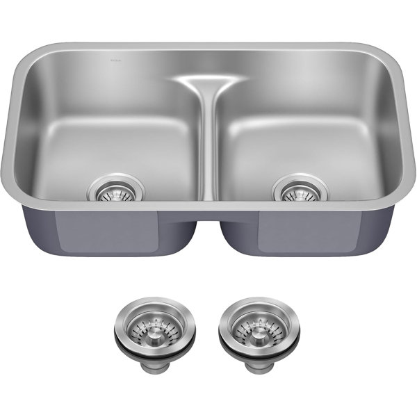 ATC CABINETS 32-inch Undermount 50/50 Double Bowl Low Divider 18-Gauge ...