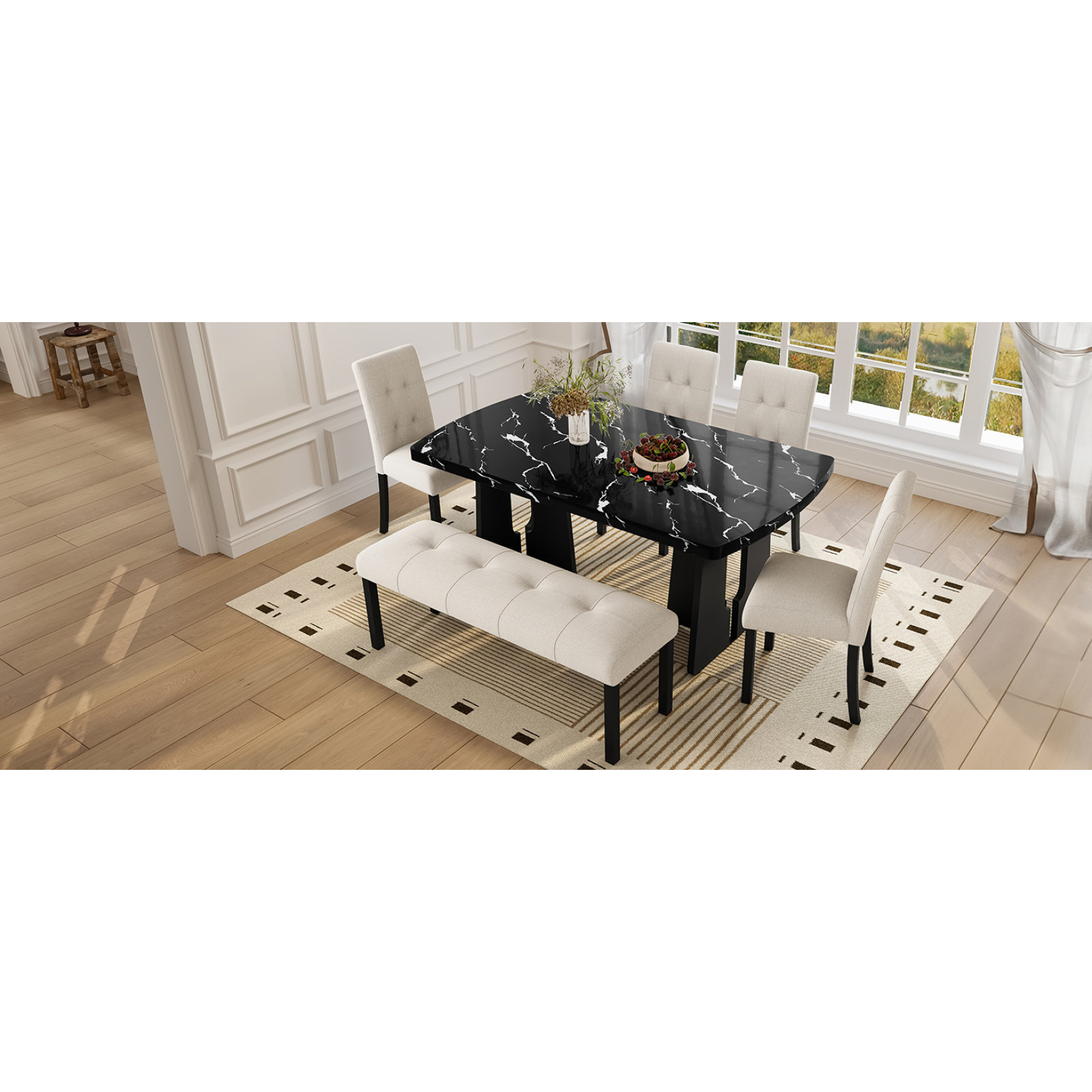Latitude Run® 6 Piece Modern Dining Table Set, 63" Faux Marble Dining ...