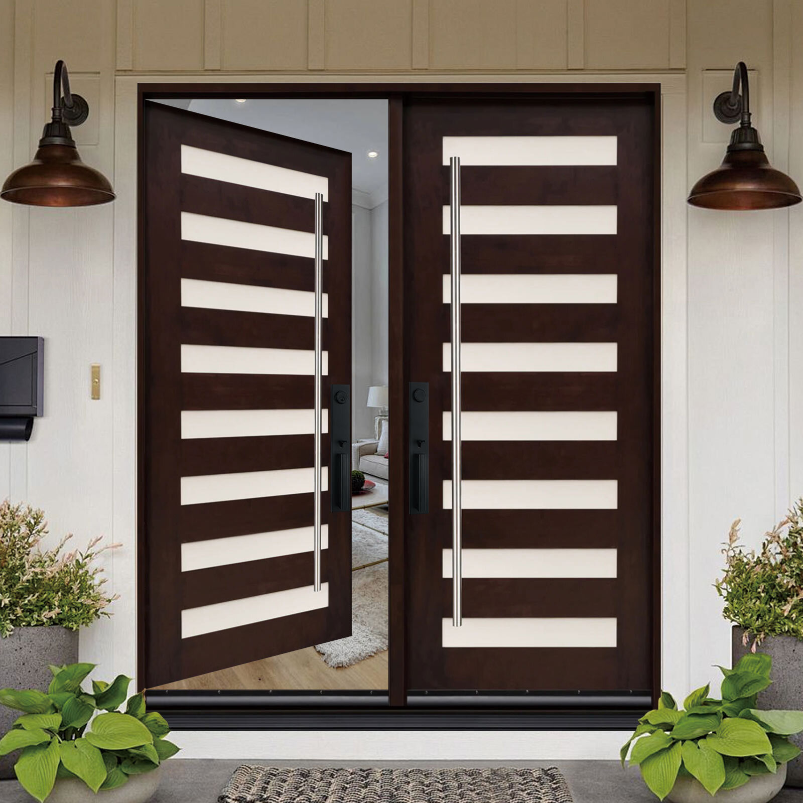 NEWBANG BGW Doors M8P36X36X96RH Modern Door For Entry Crafted Mahogany ...